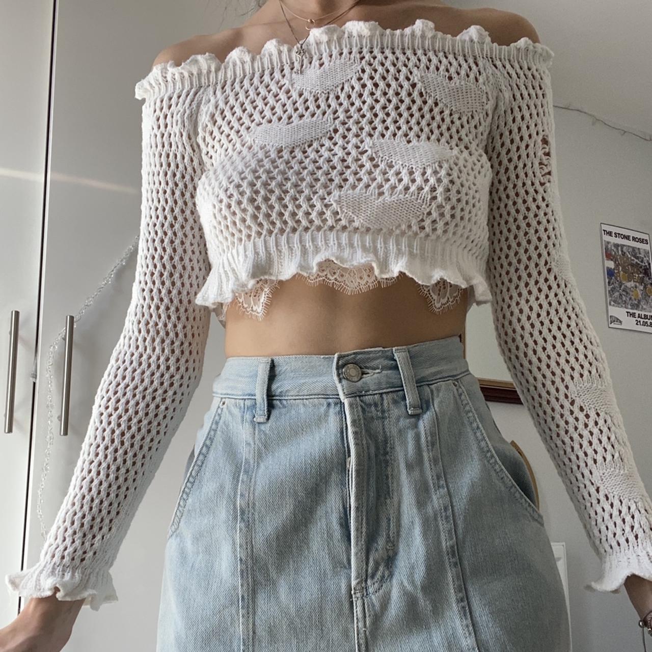 Small off the shoulder crochet crop top, worn a few... - Depop
