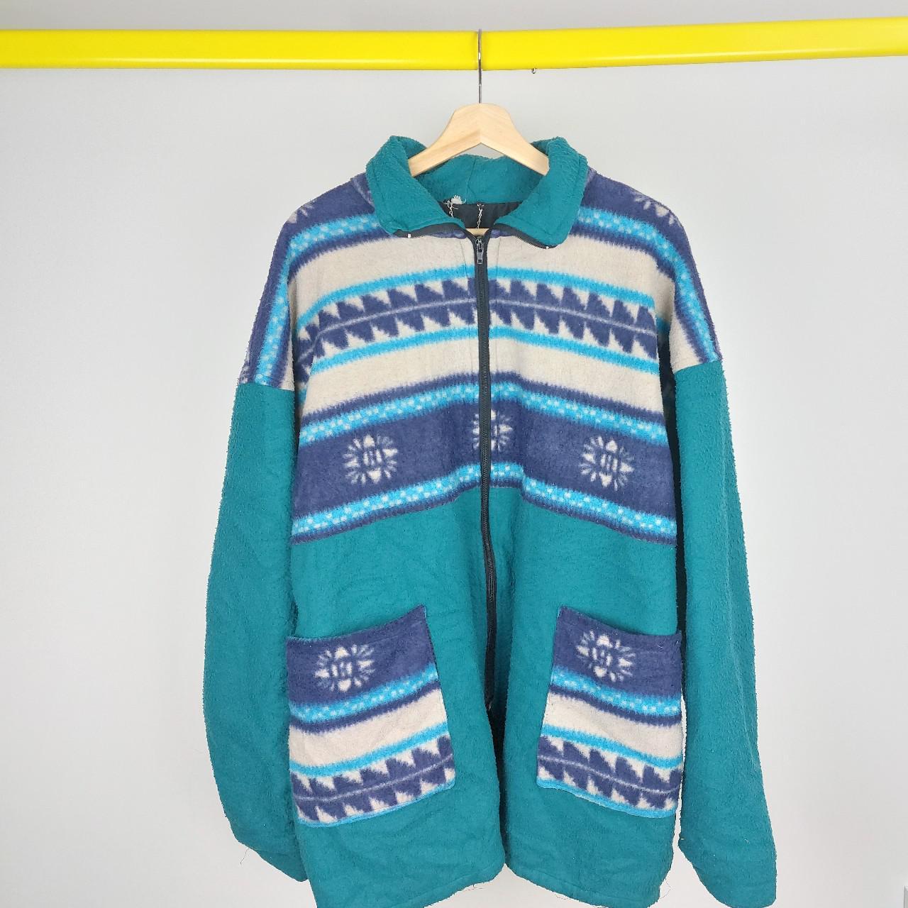 RETRO CRAZY PATTERN OVERSIZED FULL ZIP FLEECE... - Depop