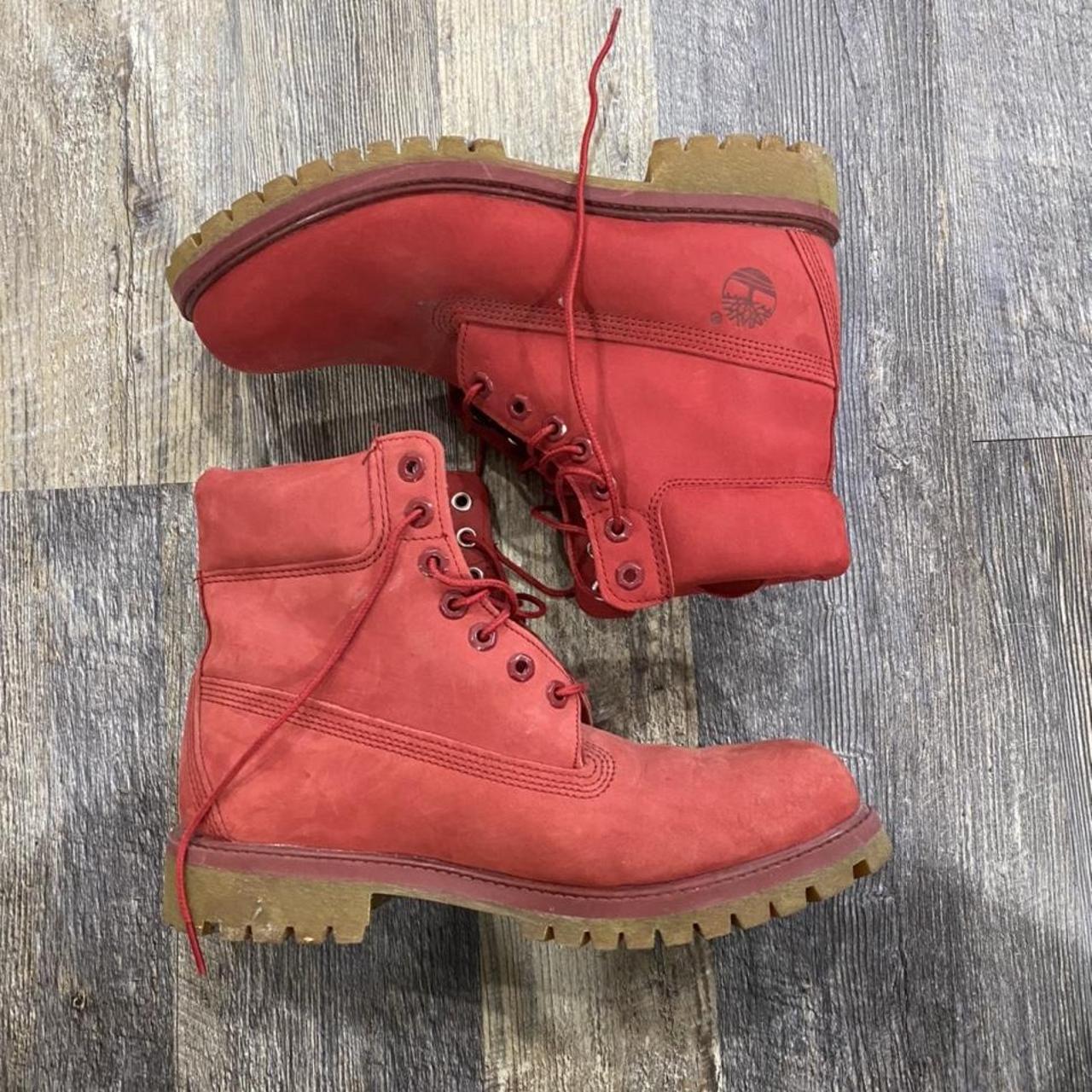 Red premium leather timbs. No box worn lightly ... - Depop
