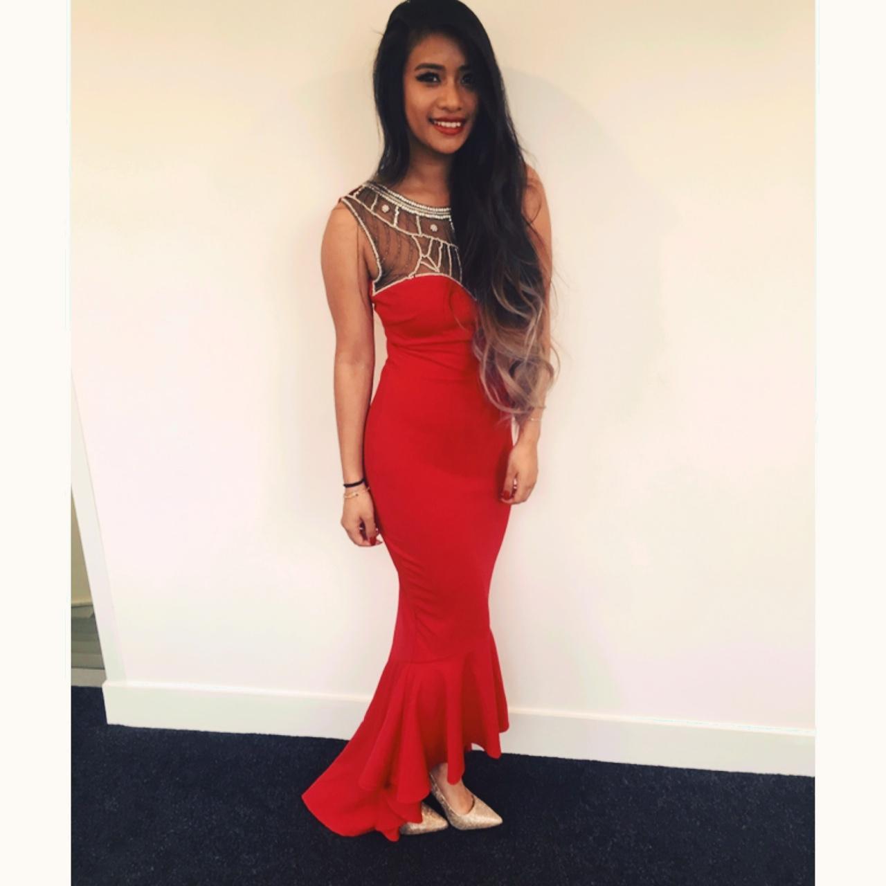 Absolutely stunning red fishtail maxi dress with... - Depop