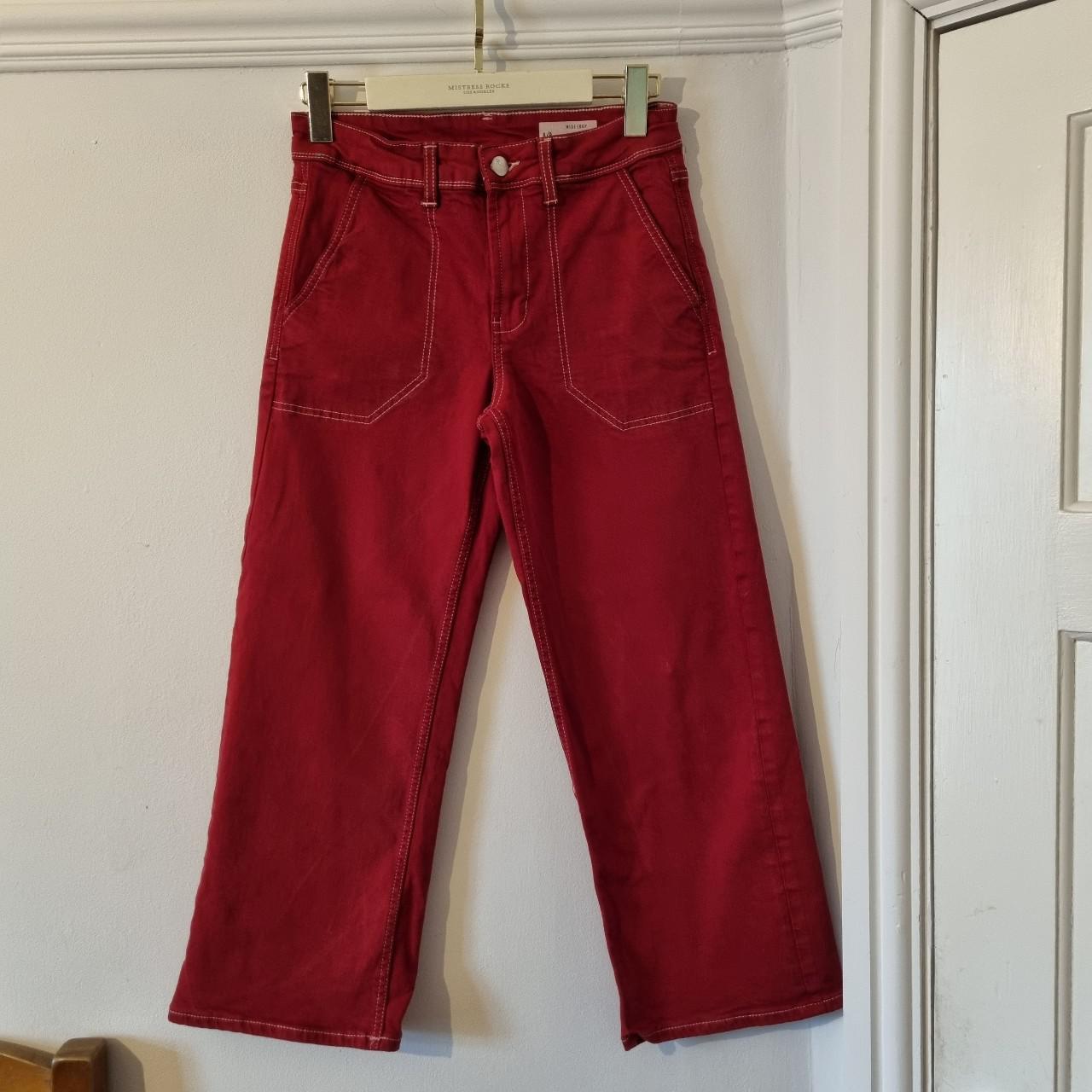 Wide leg, cropped red jeans - mid-rise Worn but... - Depop