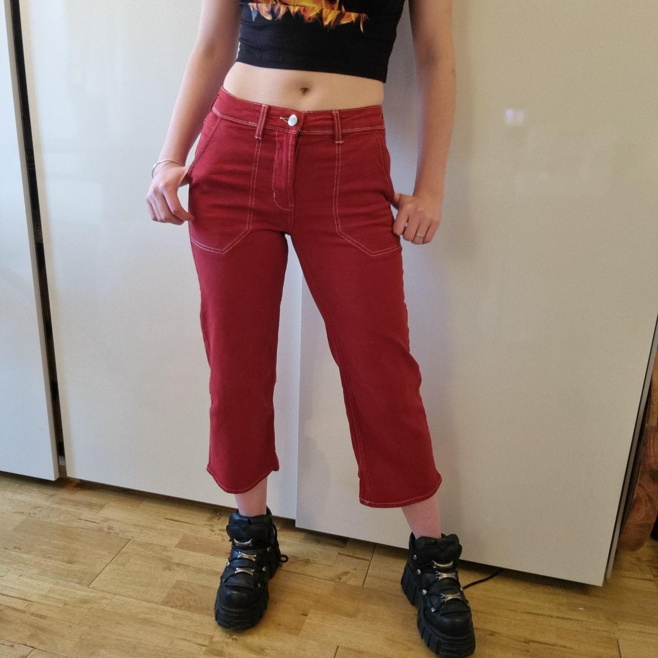 Wide leg, cropped red jeans - mid-rise Worn but... - Depop
