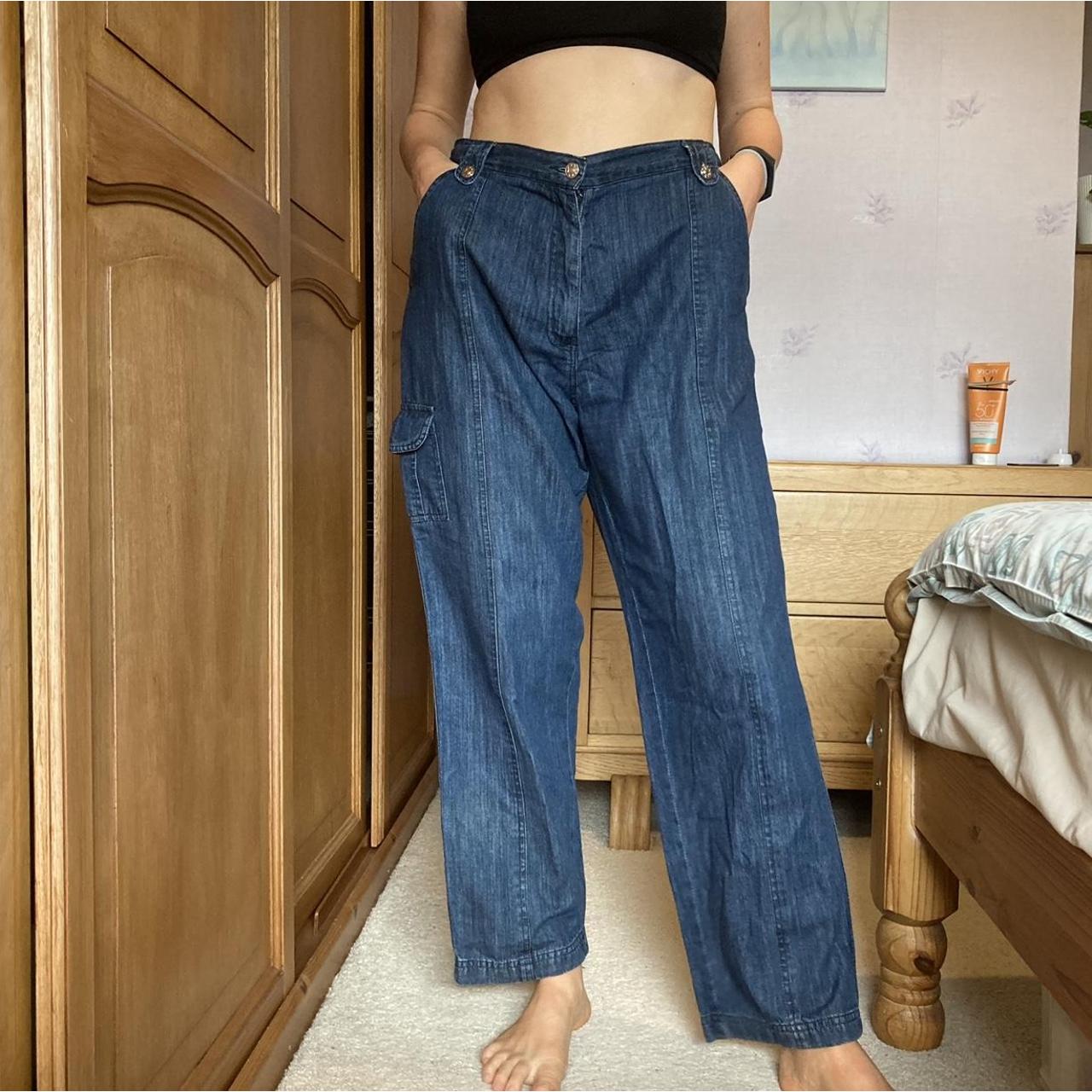 Cute wide-leg jeans with stitching details down the... - Depop