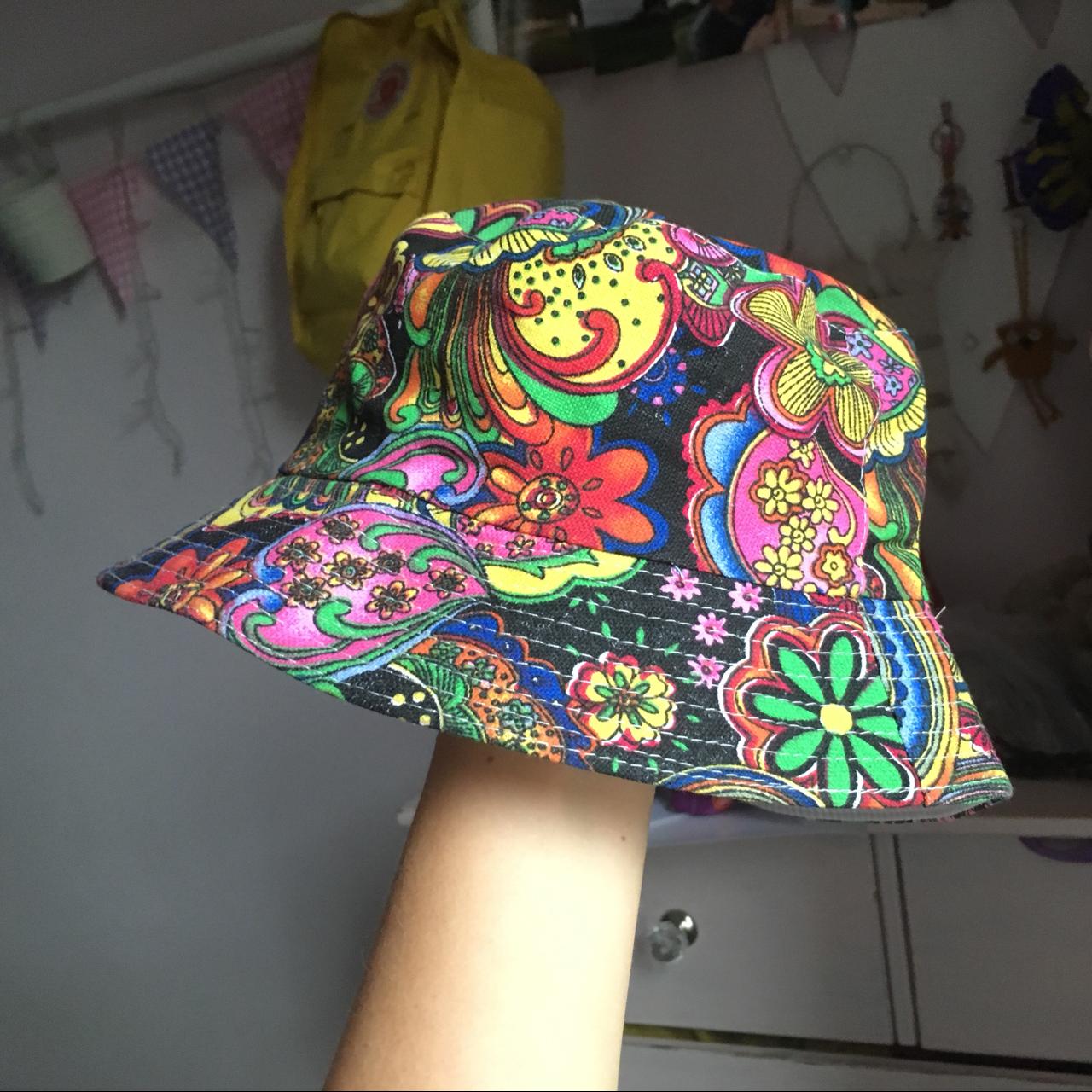 Funky colourful psychedelic pattern bucket hat,... - Depop
