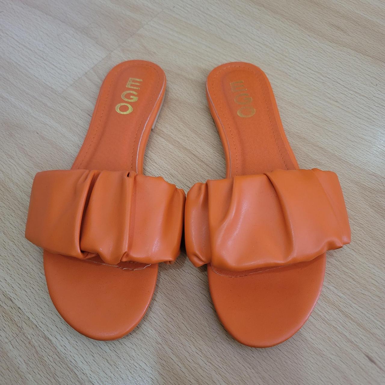 Ego Orange Slides/Sandals with Ruffle Detail... - Depop