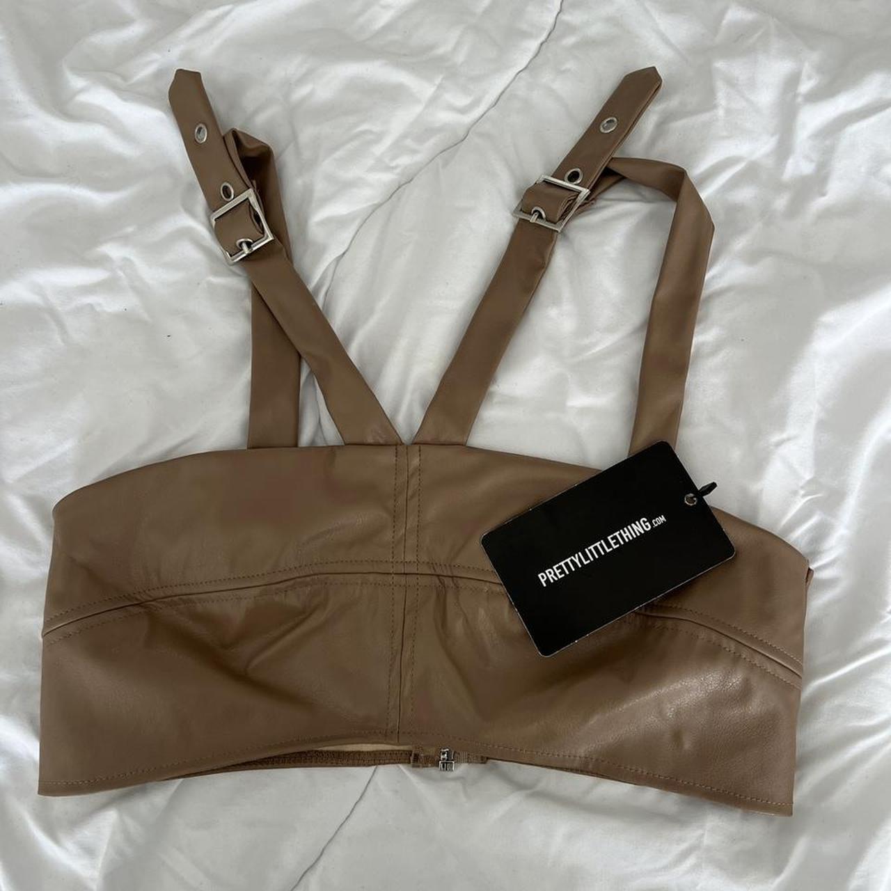 PLT Brand new brown faux leather Bralet stone... - Depop