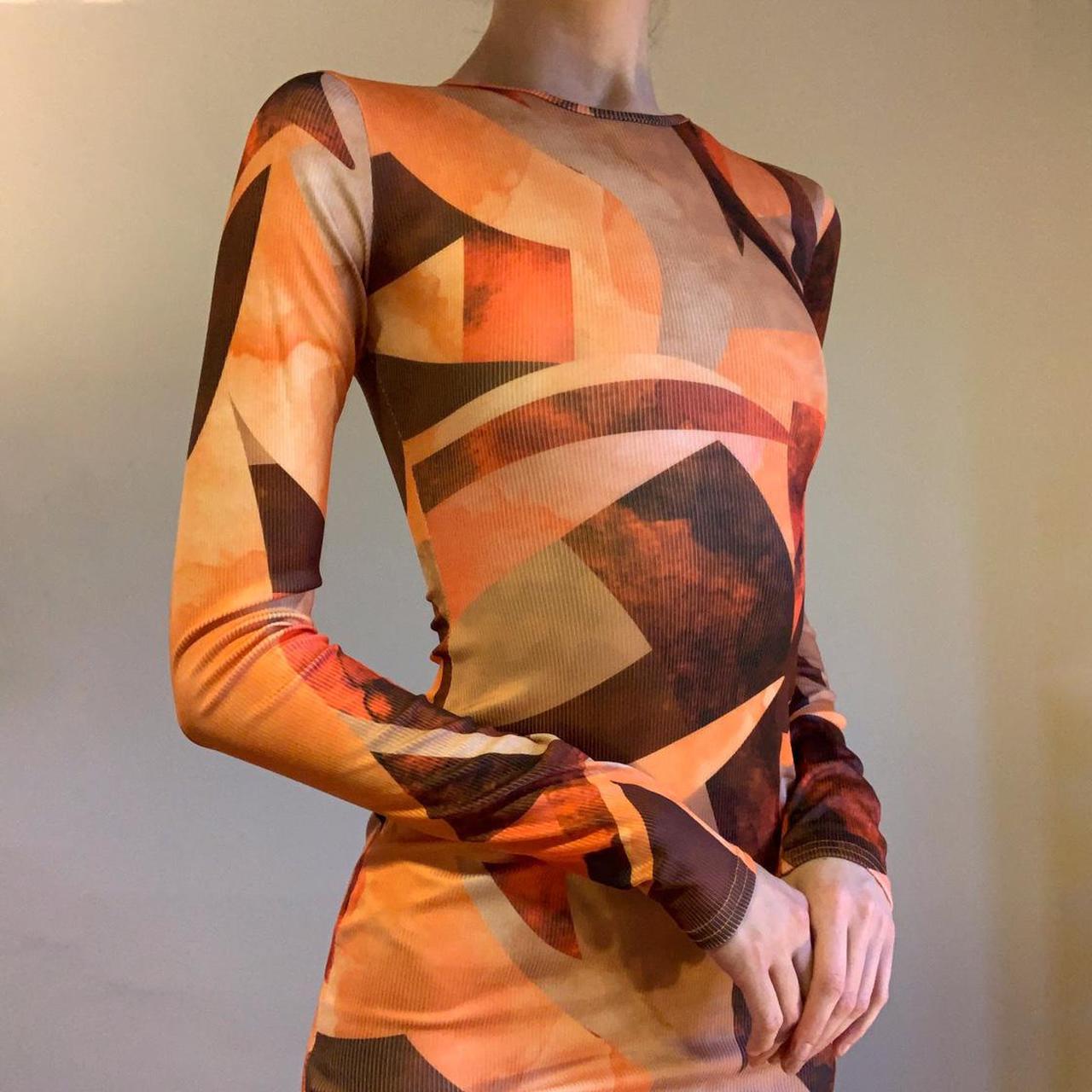 Orange Abstract Bodycon Dress Free postage! ... - Depop