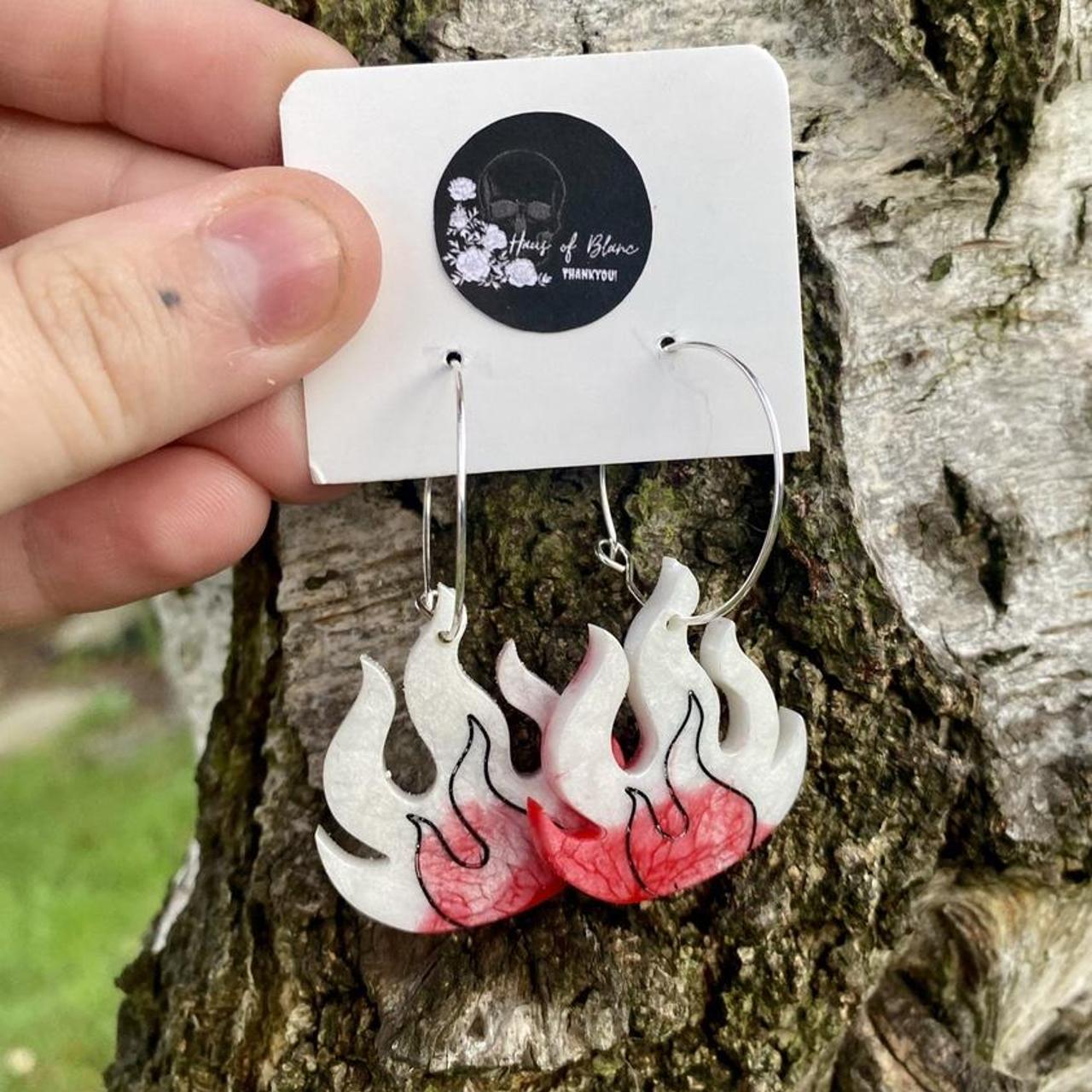 Handmade resin fire flames white red black glitter... - Depop