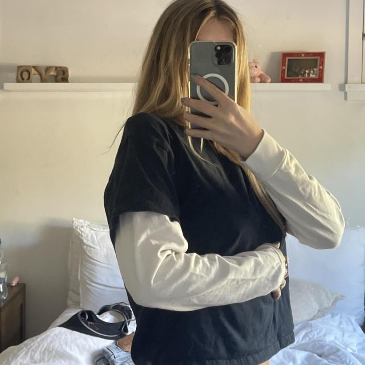 Brandy Melville long sleeve layered top. Sleeves are... - Depop