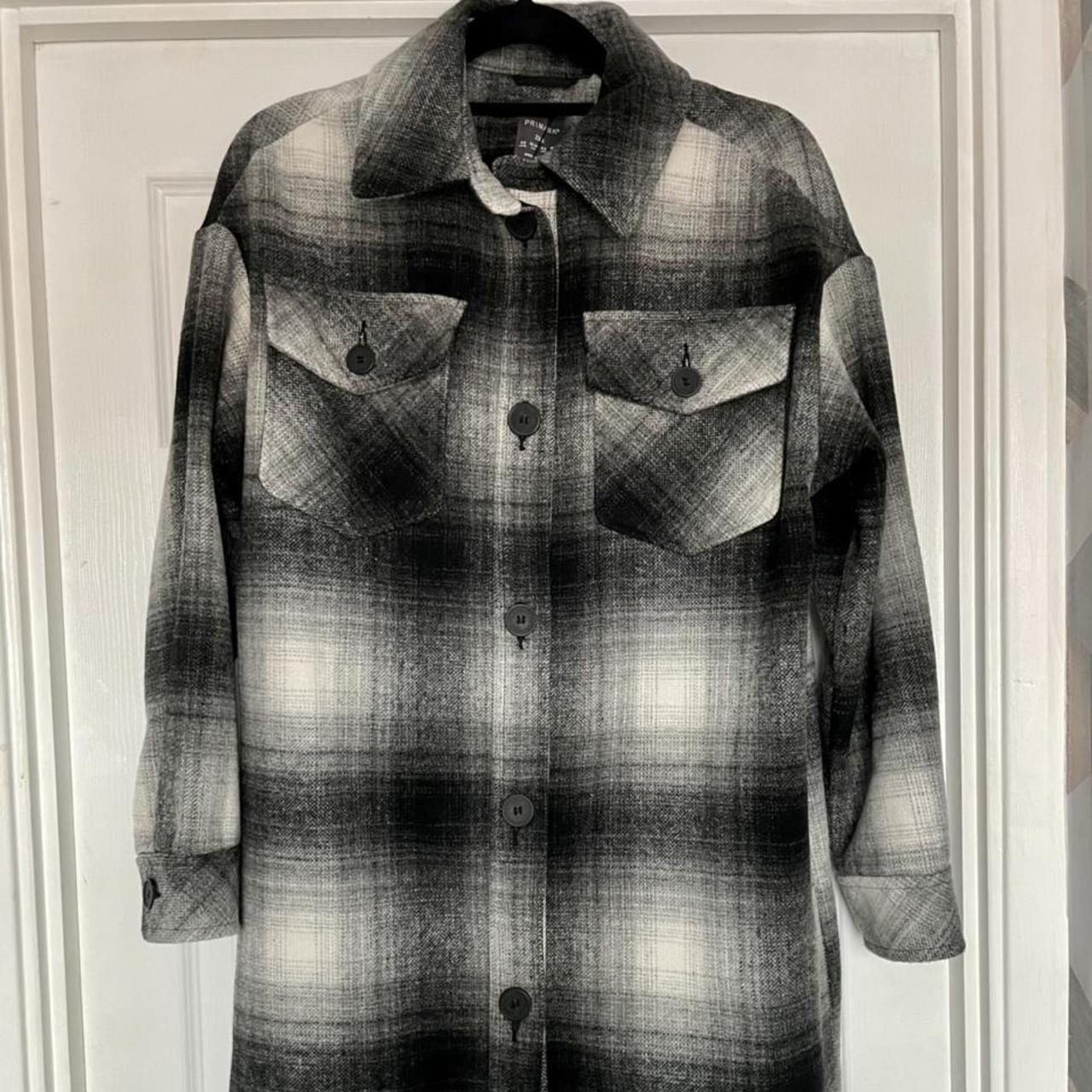 Primark checked black and white longline shacket... - Depop