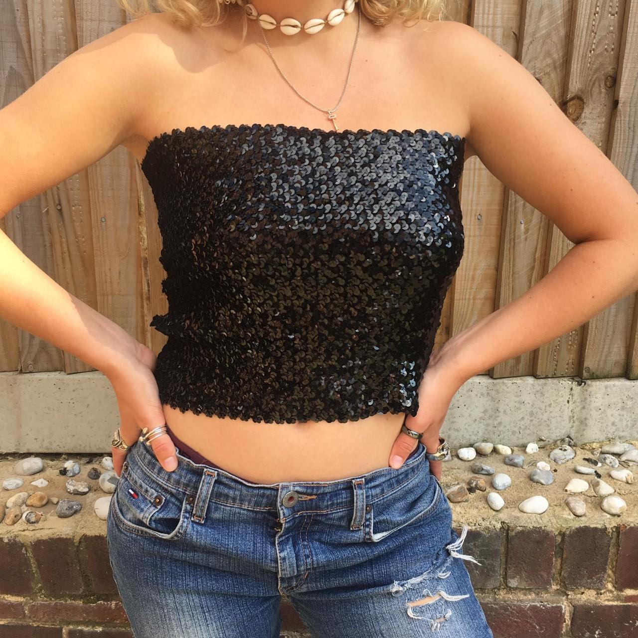 Sexy sequin black bandeau size 6-10 - Depop