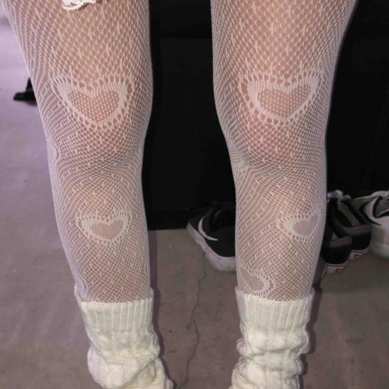 White heart 🤍 fishnet heart Leggings// #y2k... - Depop