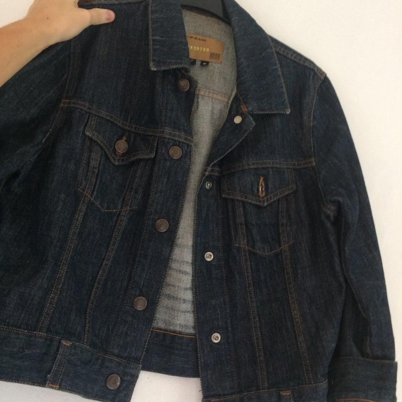 Vintage DKNY designer dark denim jacket size 8... - Depop