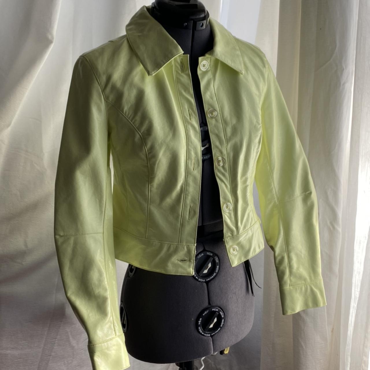 Neon green faux leather jacket. Would fit a S-XS. - Depop
