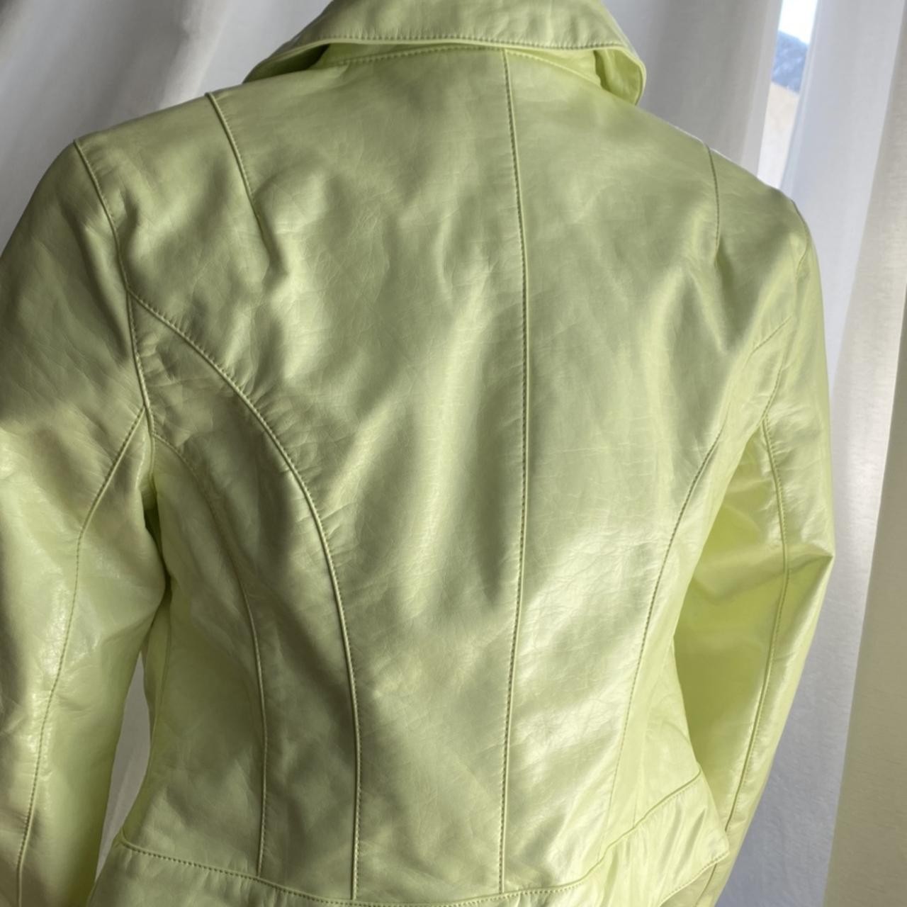 Neon green faux leather jacket. Would fit a S-XS. - Depop