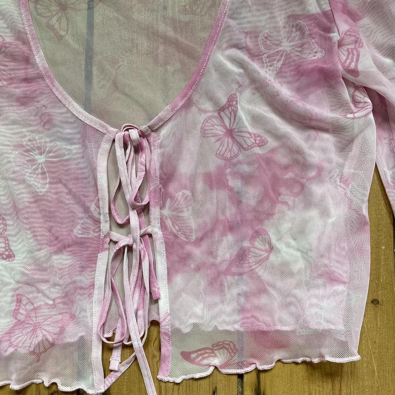 H&M pink butterfly top 🦋 flared sleeves and cute... - Depop