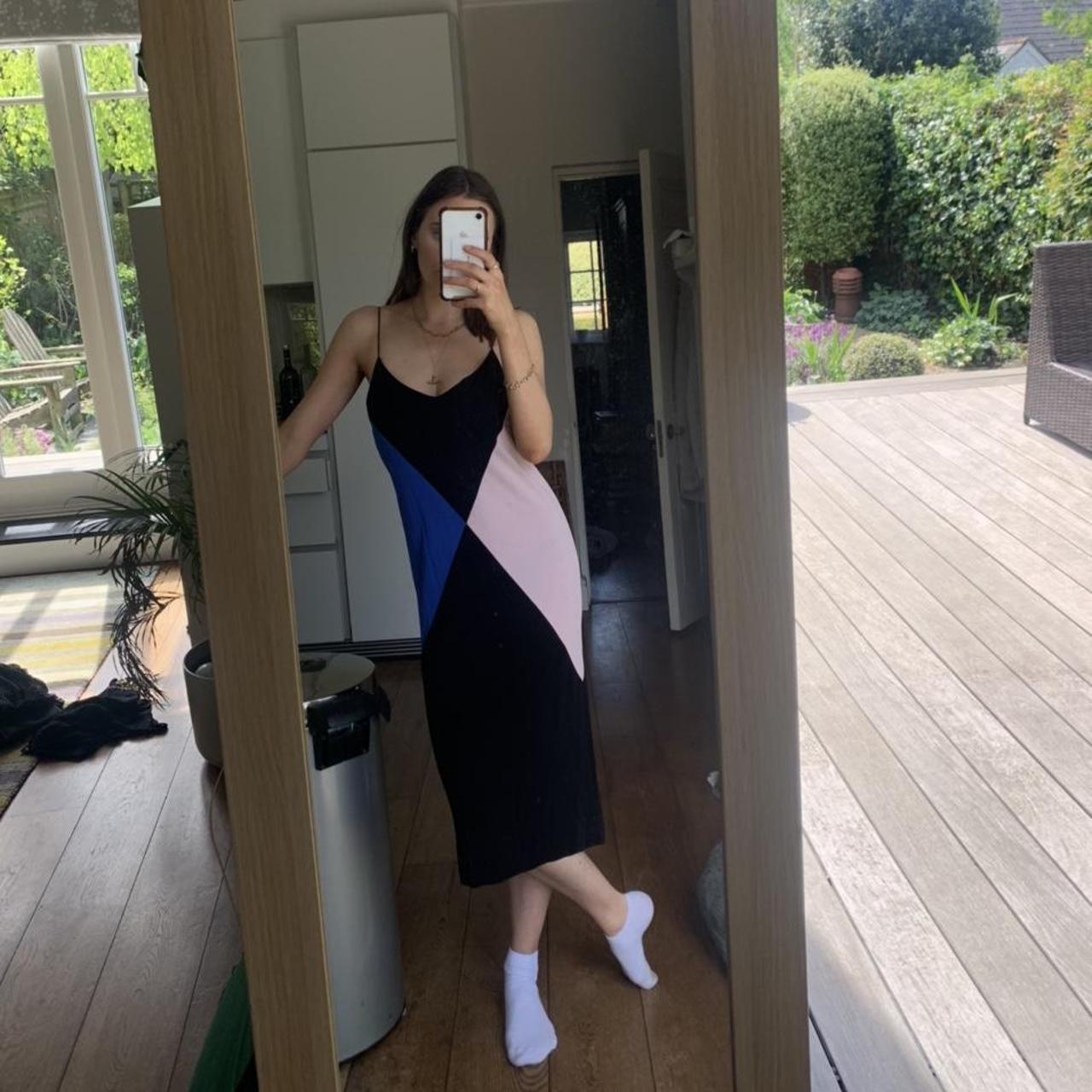 & other stories midi dress with blue and pink... - Depop