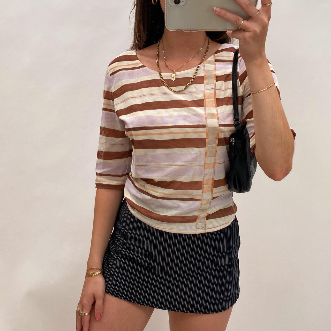 Vintage Mesh Striped Colorblocked Crop Top 🧚🏼‍♀️ The... - Depop