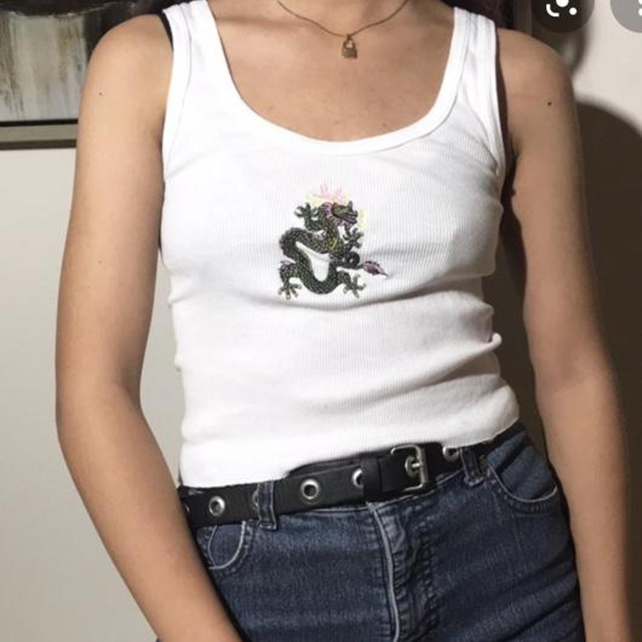 brandy melville sheena green dragon tank top. super... - Depop