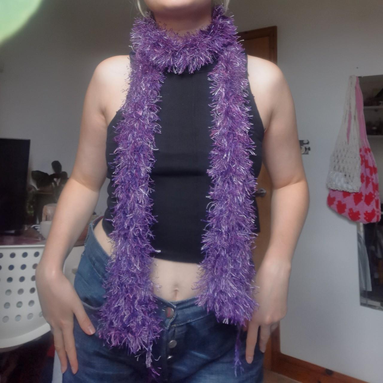 hadmade knitted y2k furry fur skinny scarf in the... - Depop