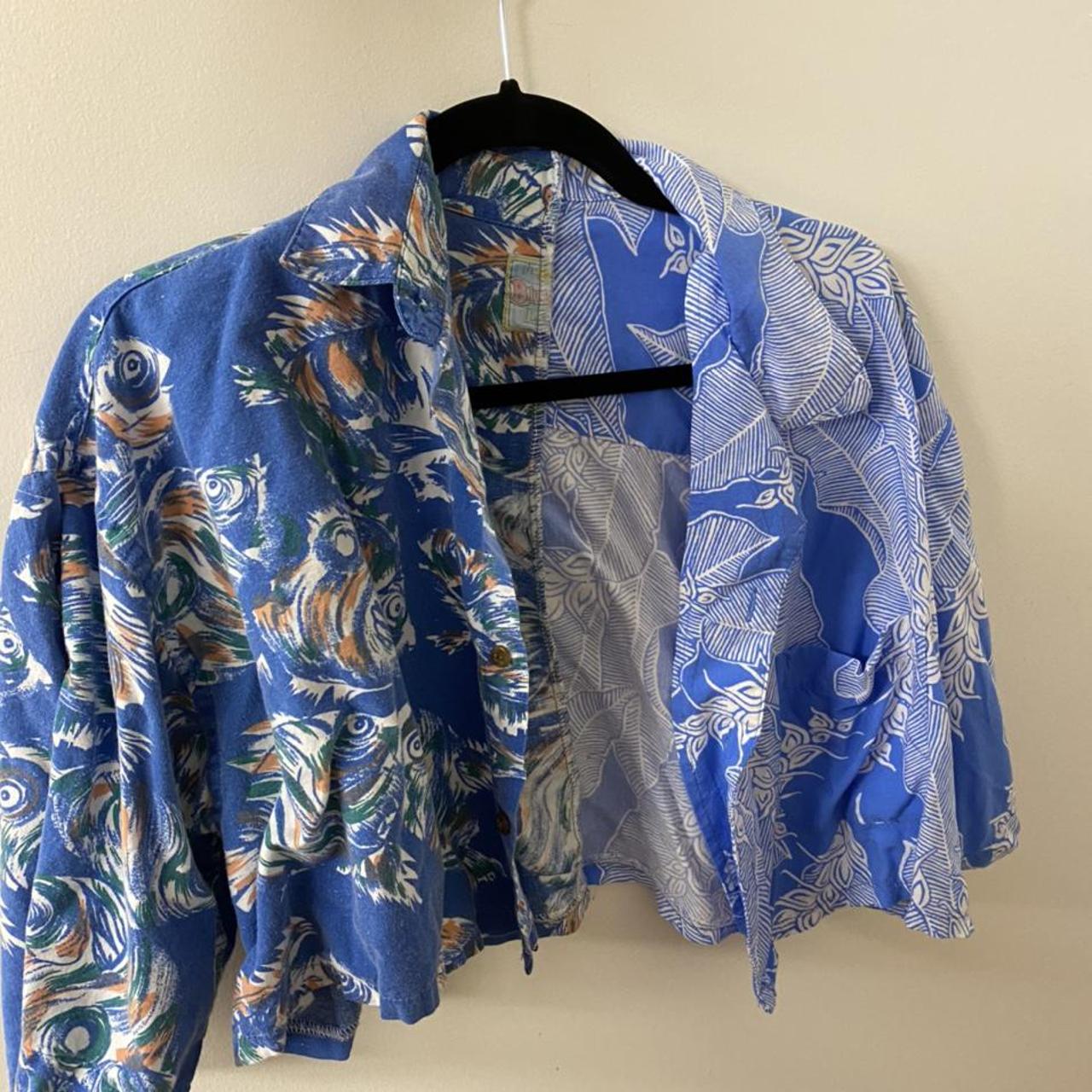 Super cute blue one of a kind cropped loose button... - Depop