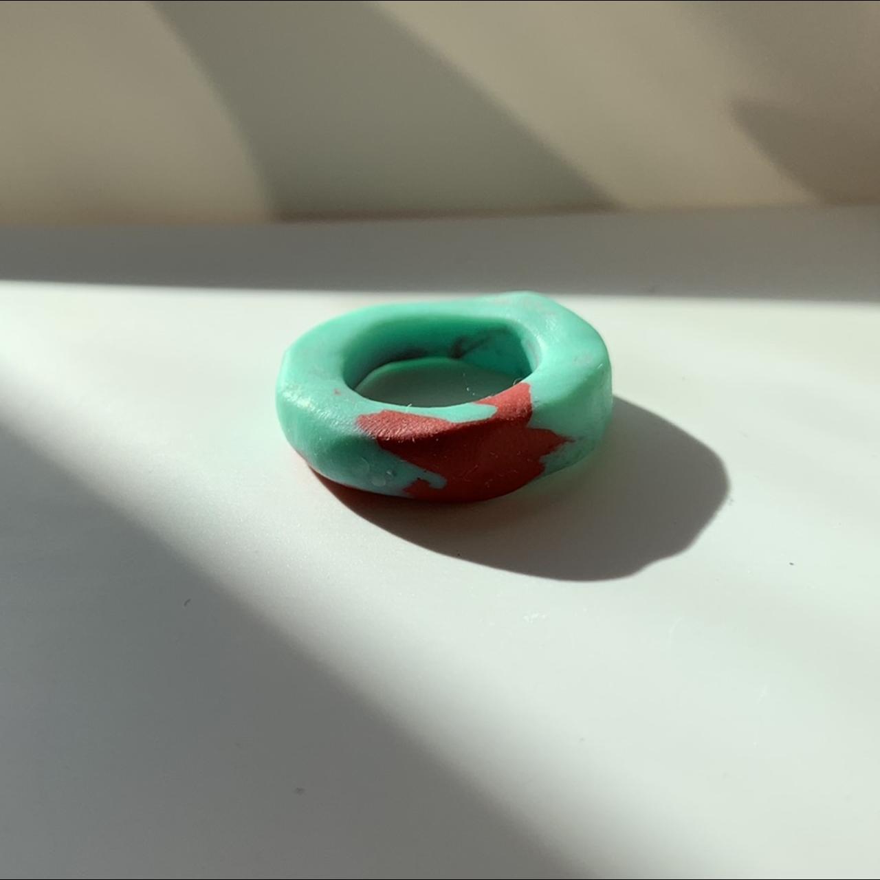 Teal and red Clay ring hand crafted by me ! :) free... - Depop