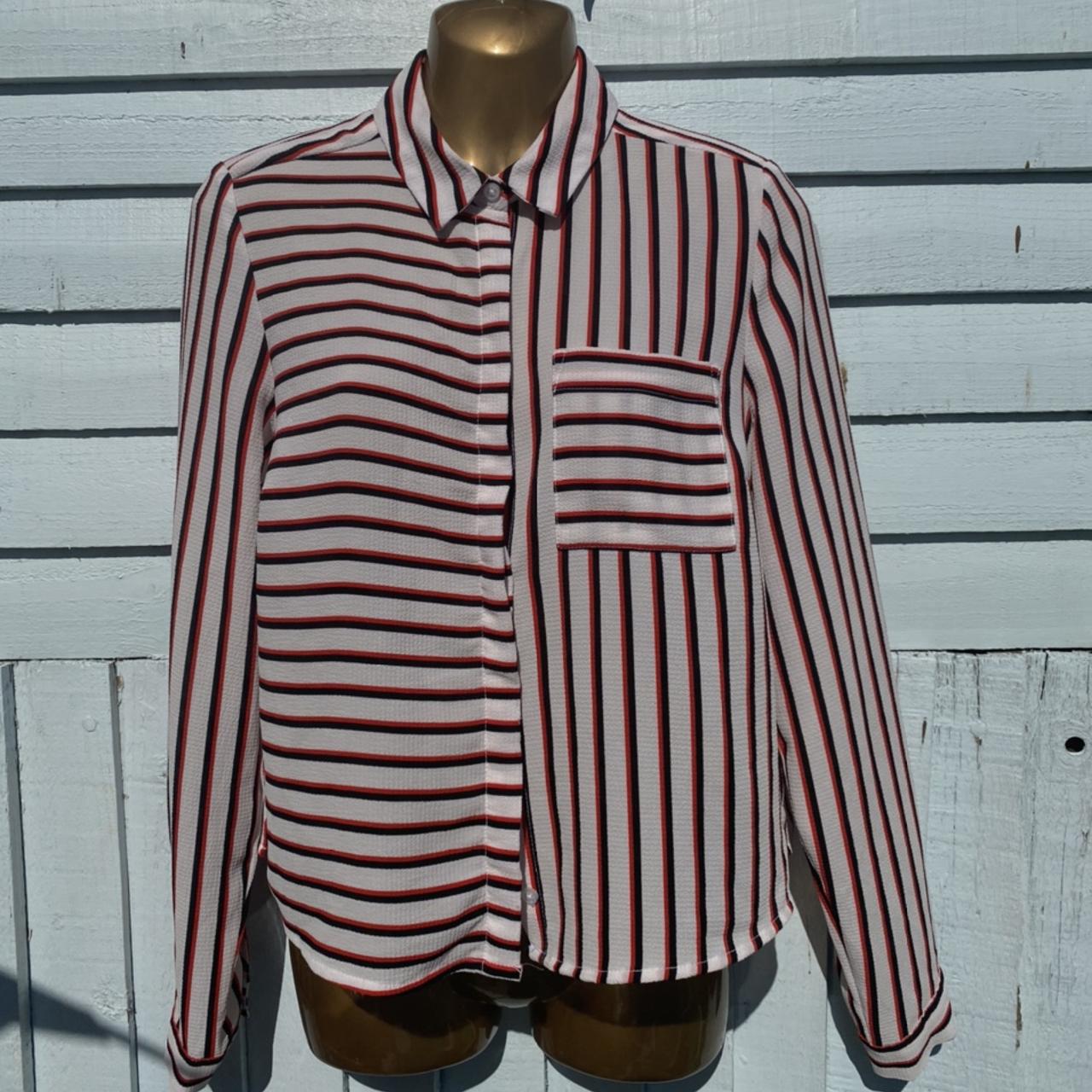 Lovely black and red striped button up shirt. So... - Depop