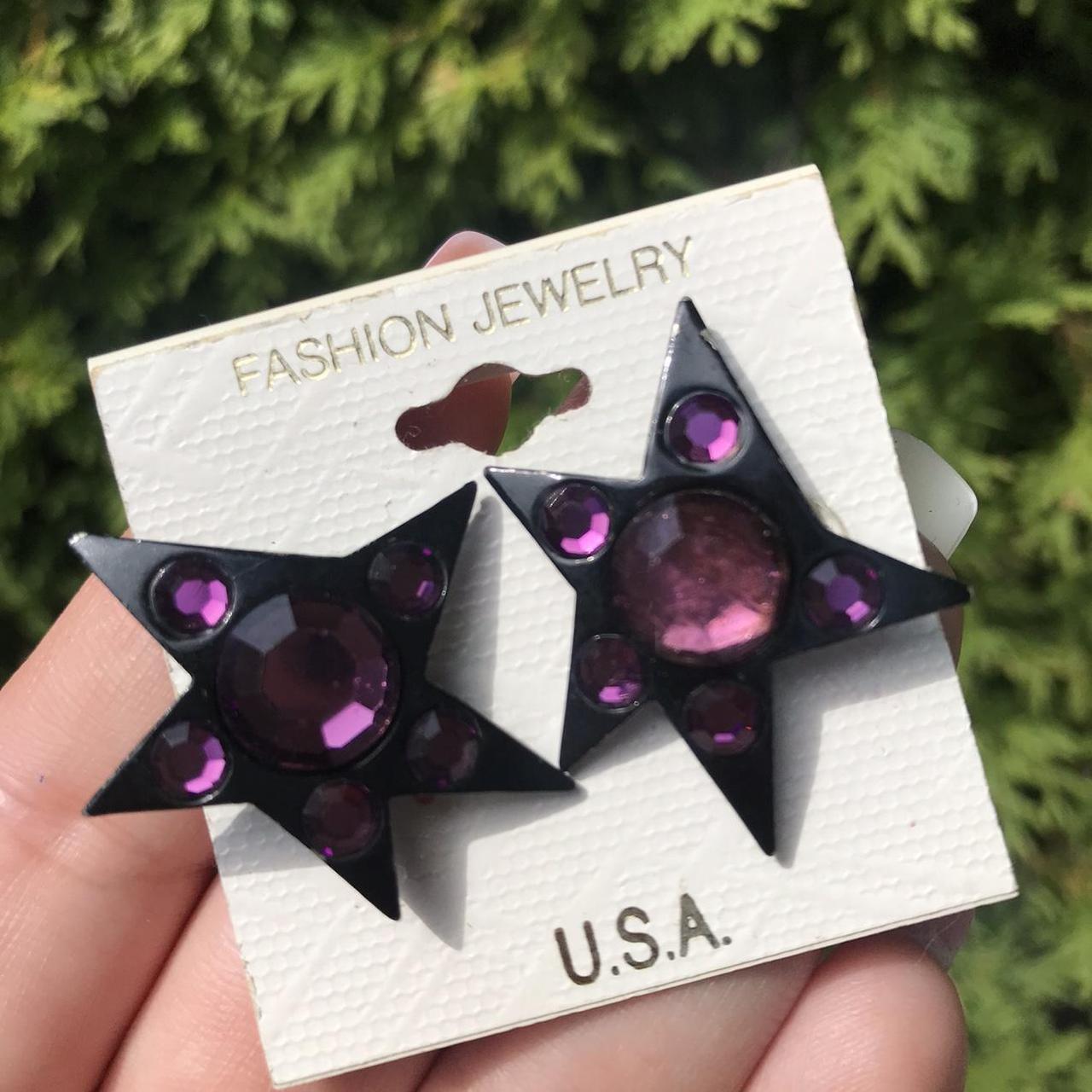Vintage 80s emo edgy star gem clip-on earrings!... - Depop