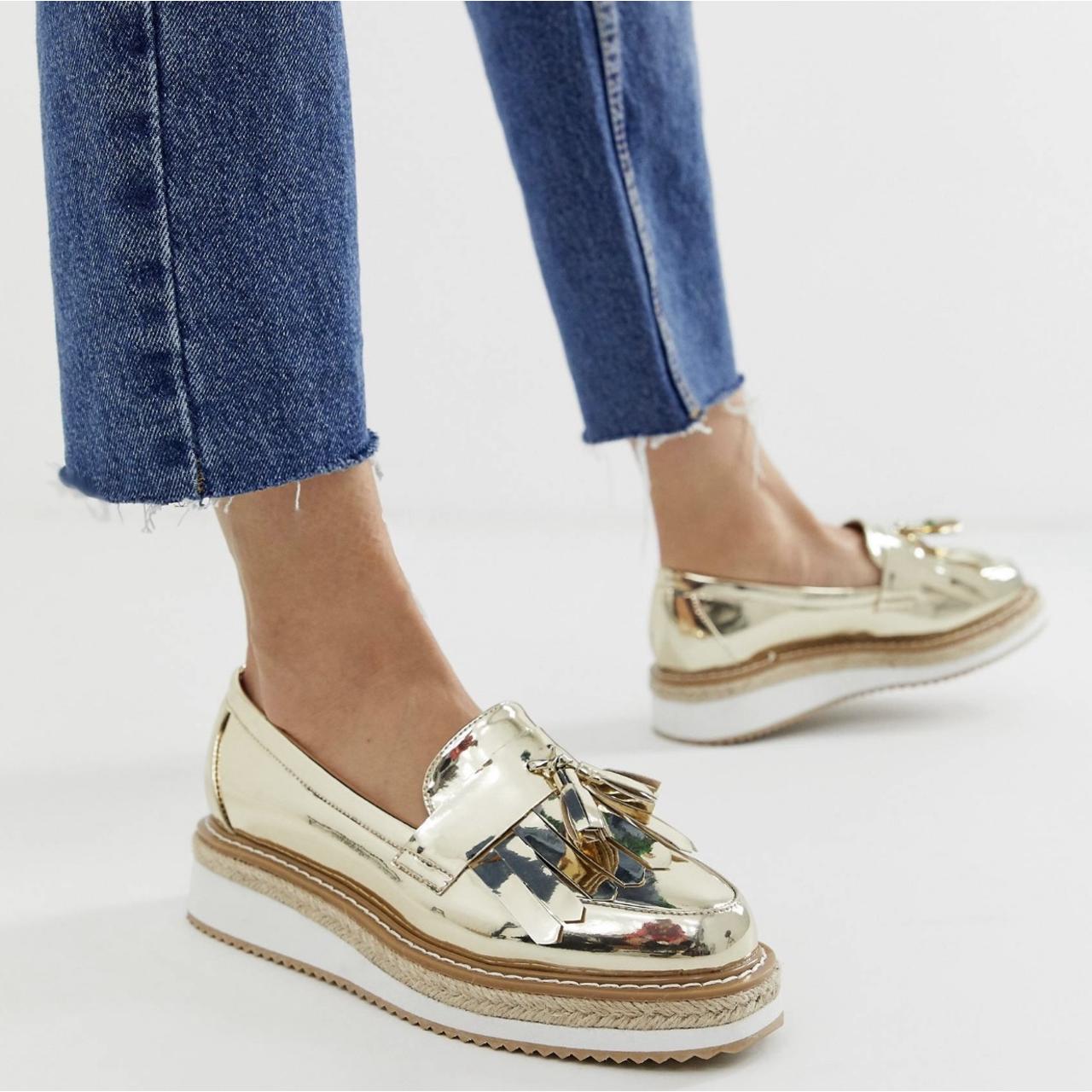 ASOS Merit Loafer Flat Shoes #asos #gold #loafers... - Depop