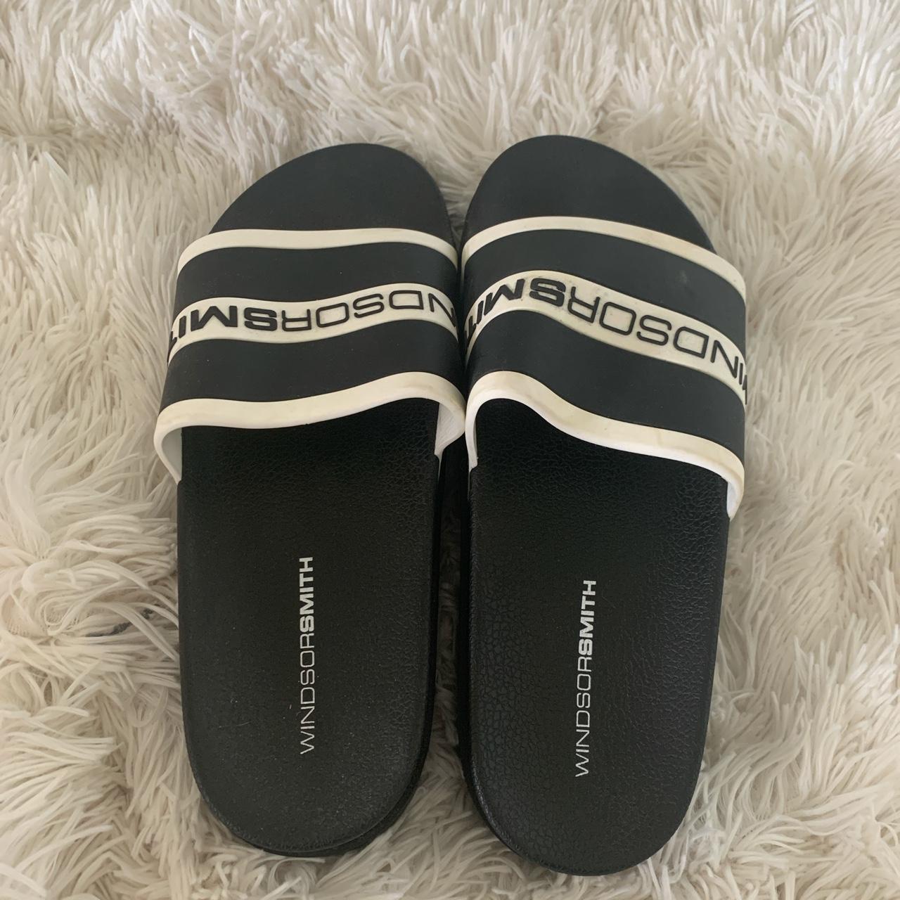 Women's Black and White Slides | Depop