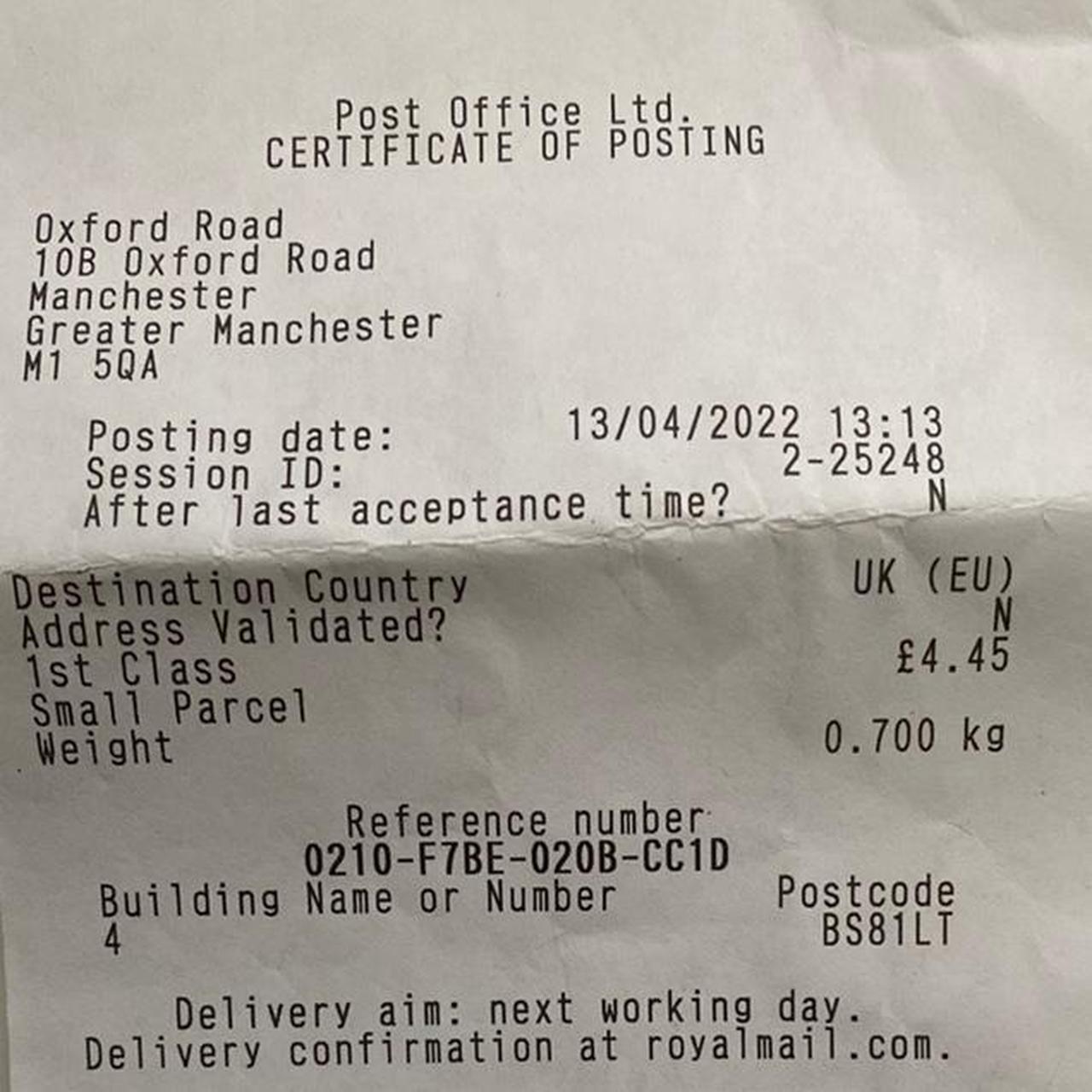 Proof of postage - Depop