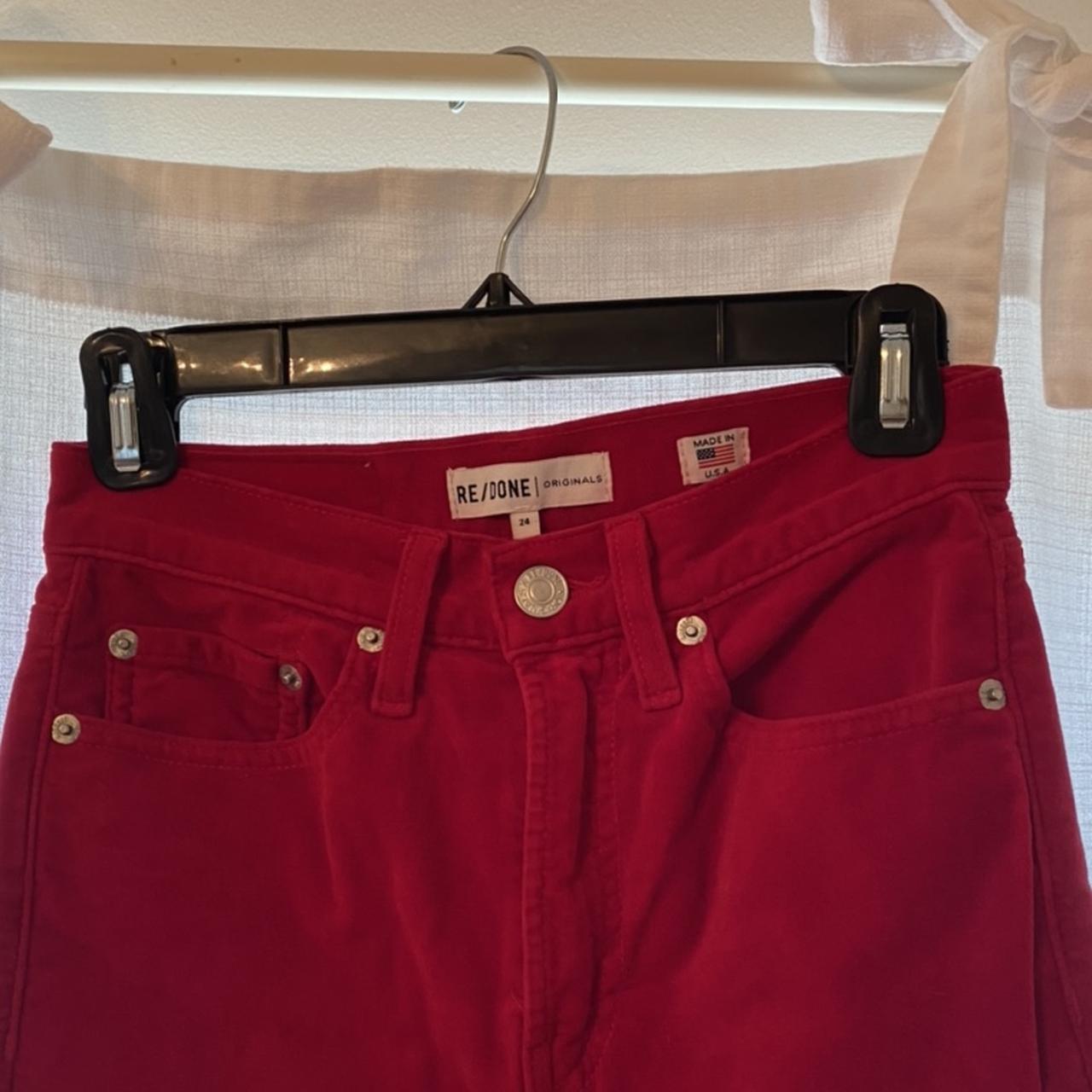 RE/DONE Red High-rise Velvet Kick Flare Pants. Size 24 - Depop