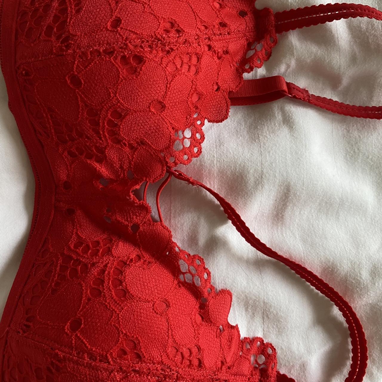 Sexy red lace lingerie bra Barley worn Has padding... - Depop