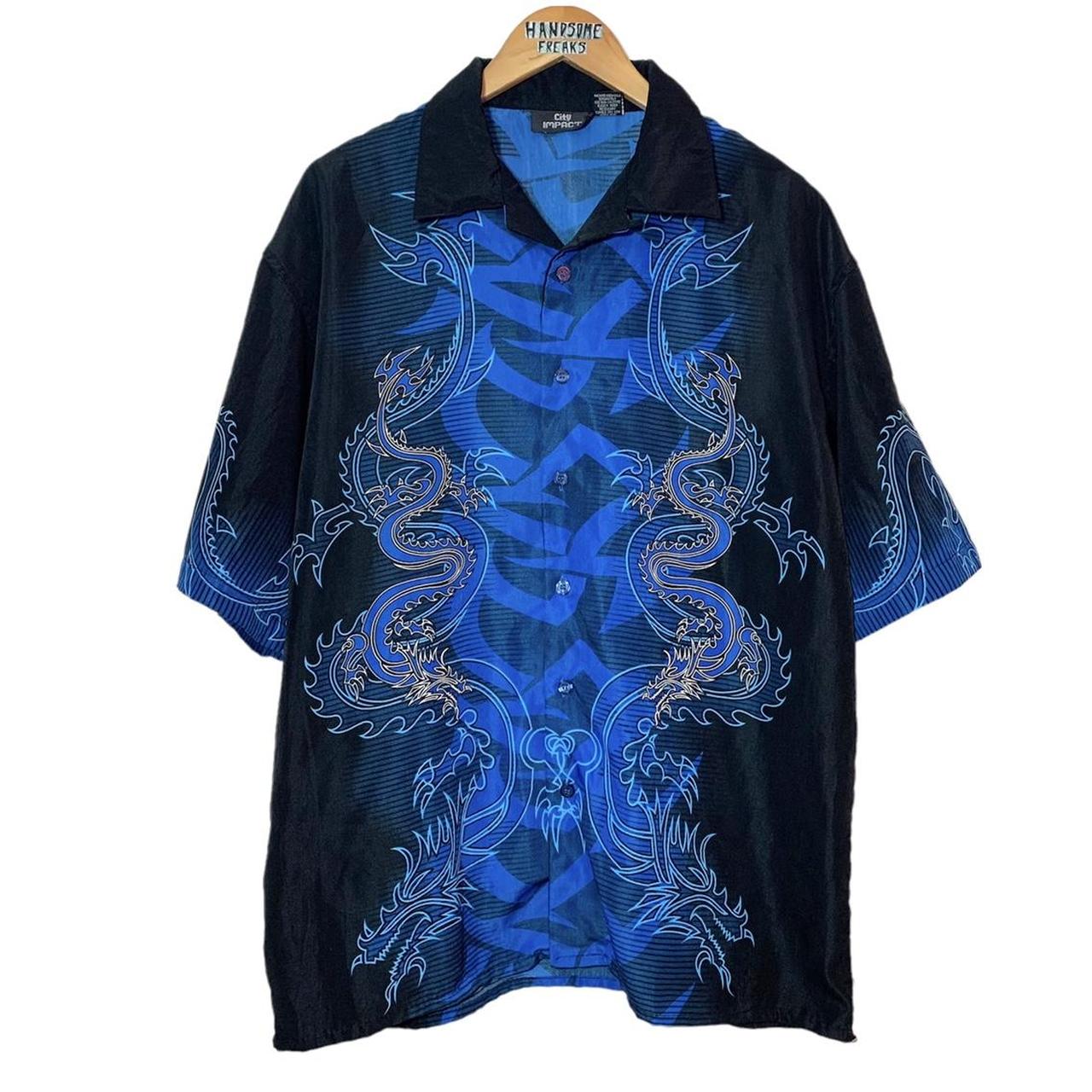 Y2K Dragon Shirt Black and blue Y2K style shirt... - Depop