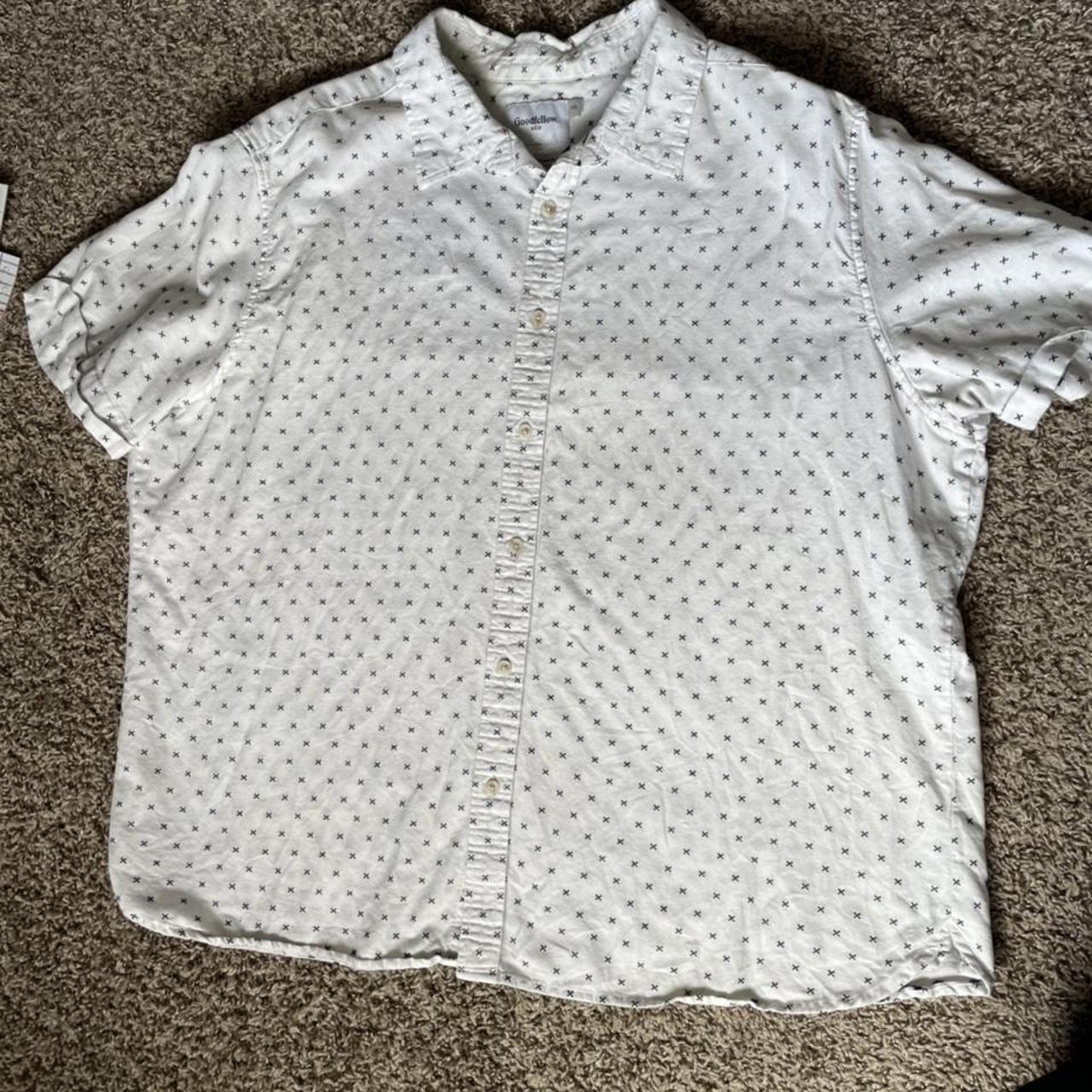 Short Sleeve White Button up with little black... - Depop