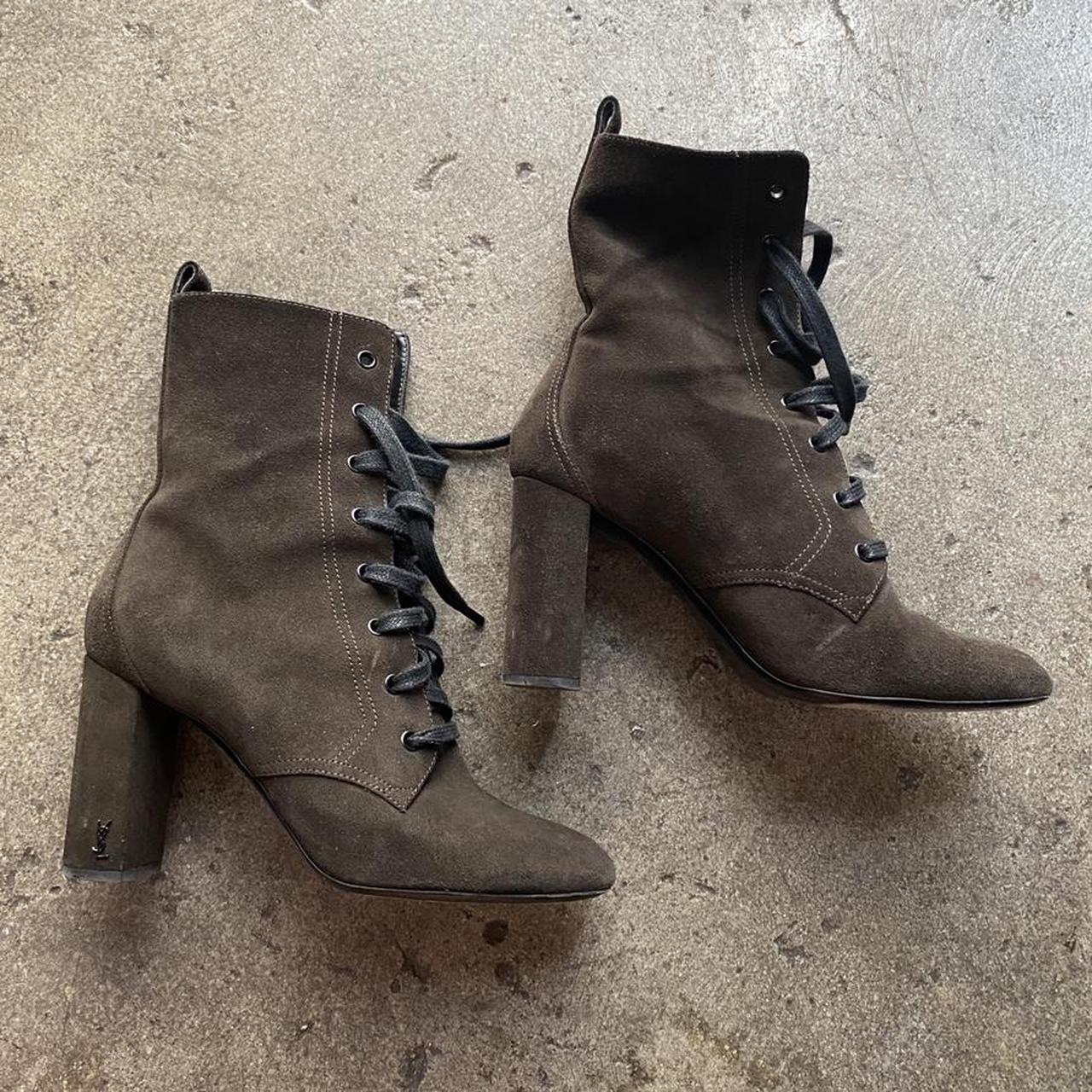 Brown Suede YSL Lace-Up Boots, size 39, worn only a... - Depop