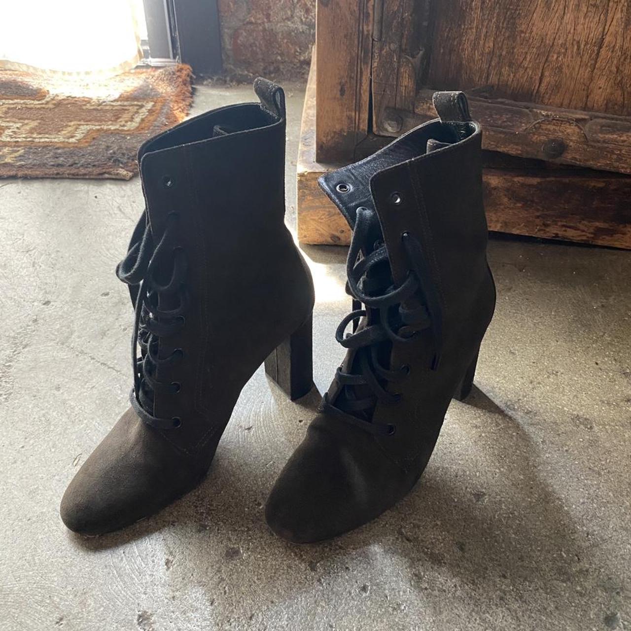 Brown Suede YSL Lace-Up Boots, size 39, worn only a... - Depop