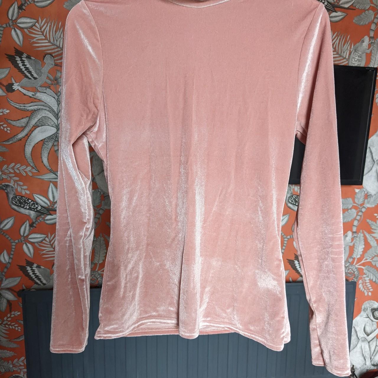 Pink velvet long sleeve high neck top - Depop