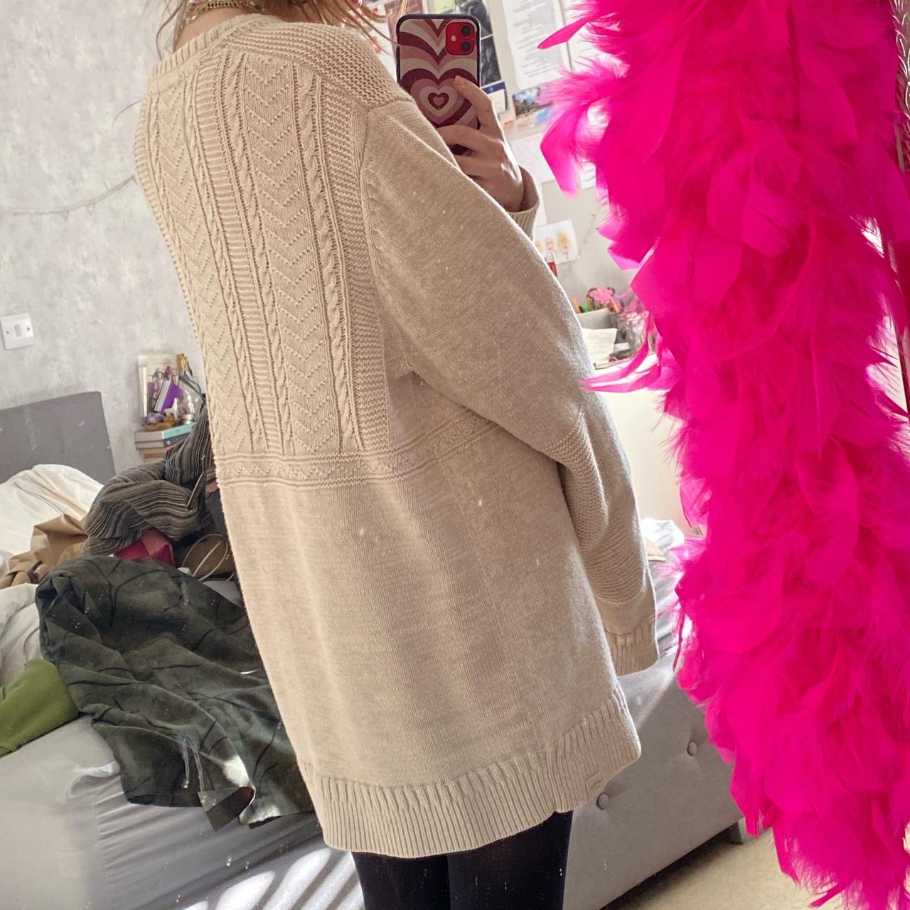 beige/ cream cable knit cosy fairy jumper too long... - Depop