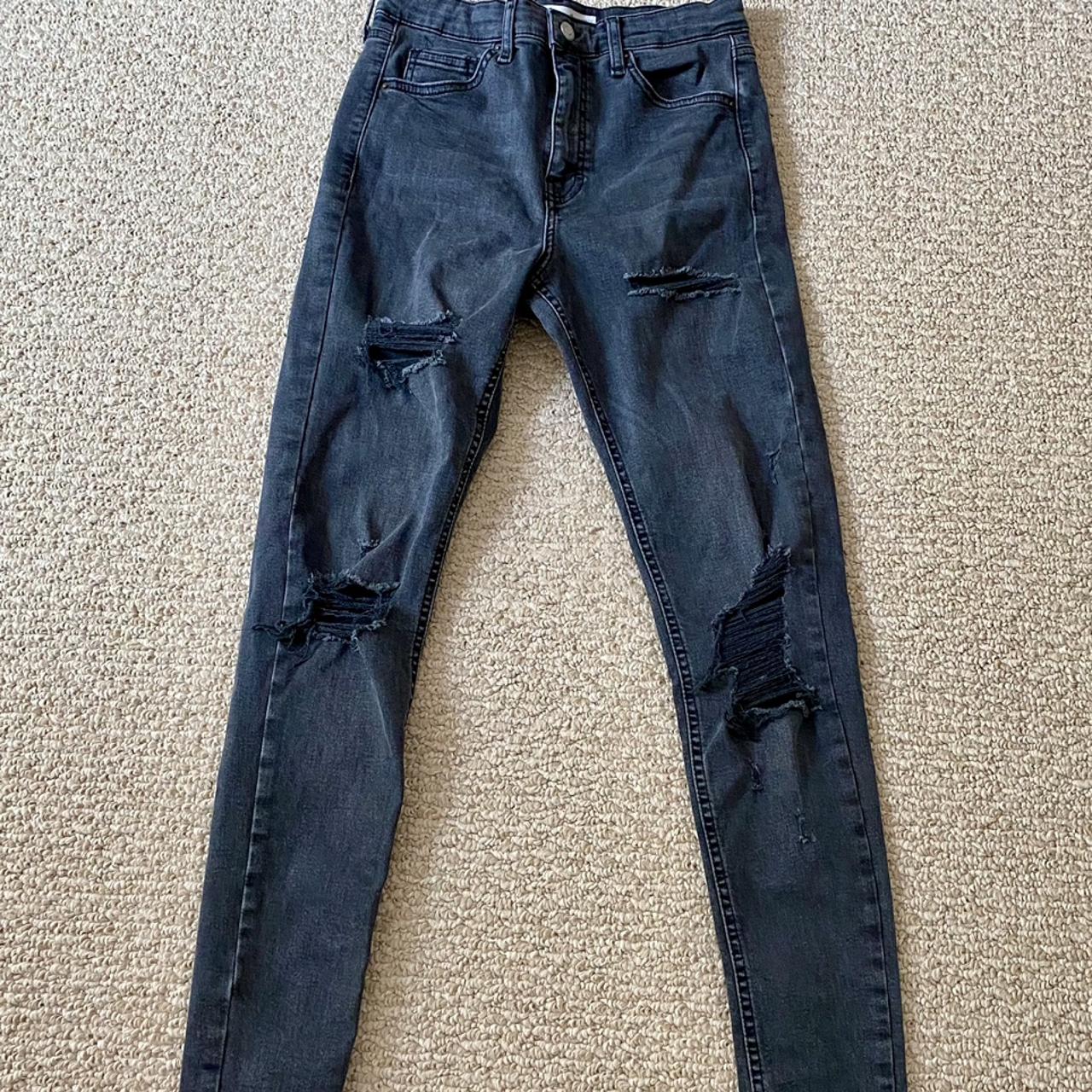 Topshop high waisted grey distressed jamie jeans... - Depop