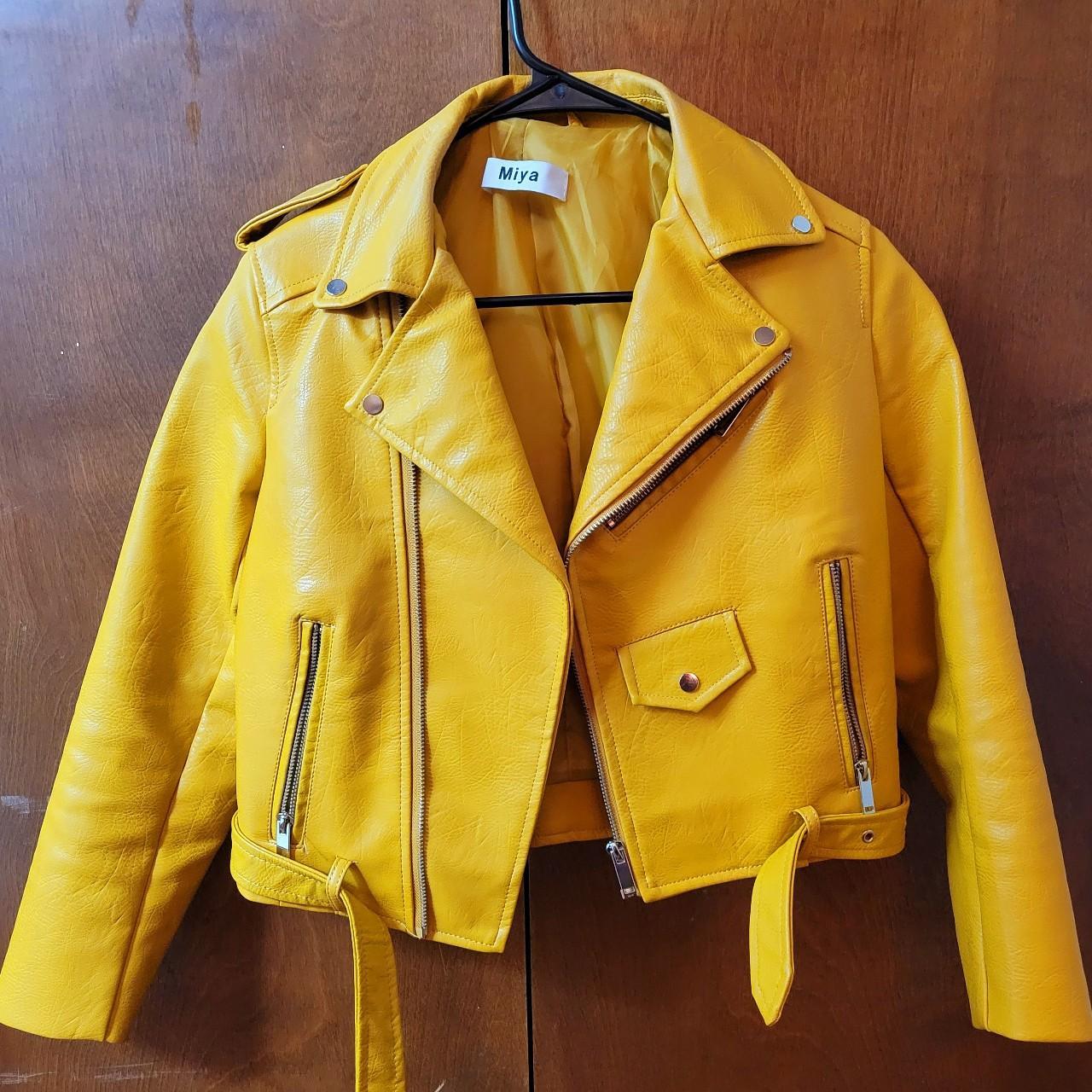 Miya ASOS punk biker yellow vegan leather / pleather... - Depop