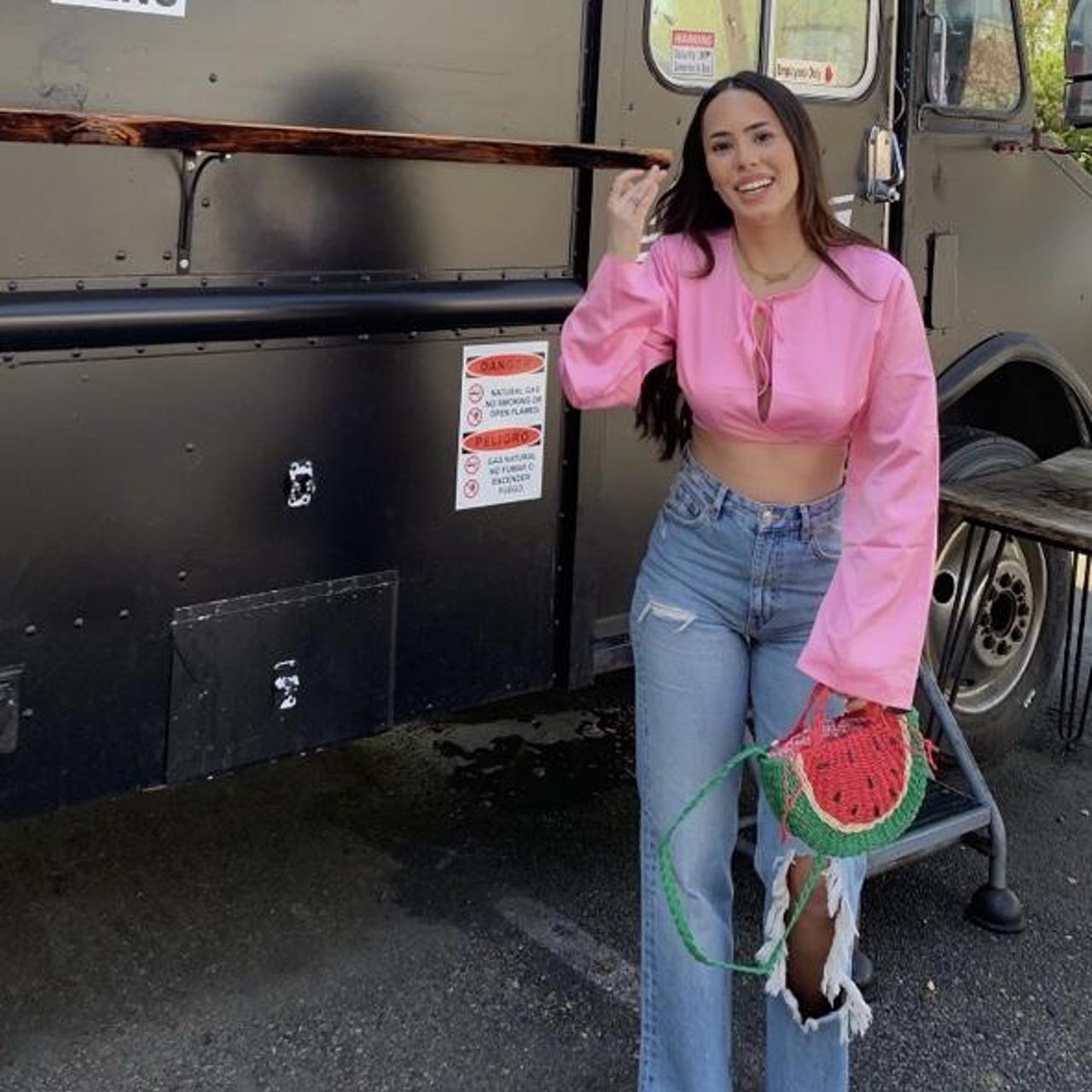 Dynamite Clothing pink silky tie crop top 🎀 size... - Depop