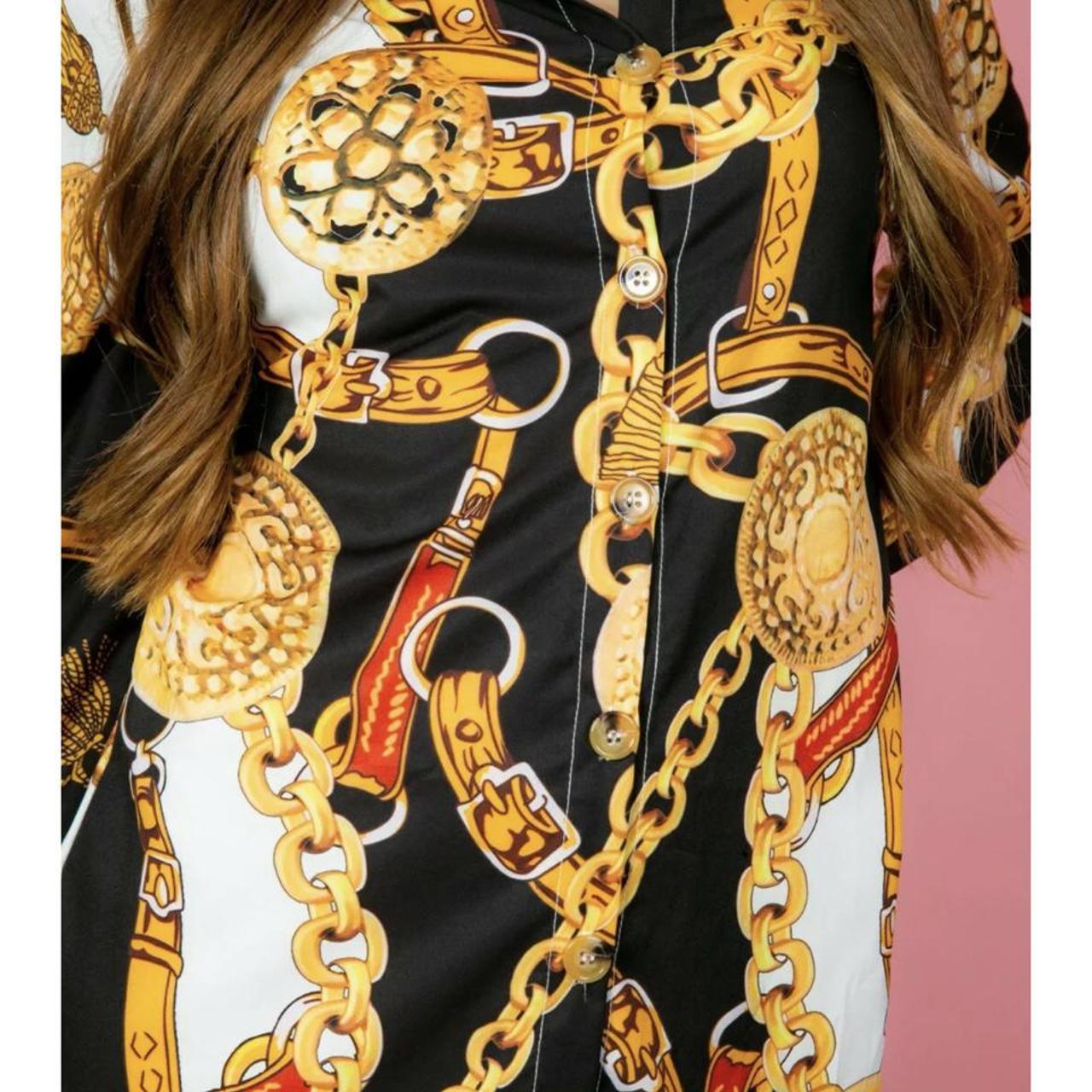 Black white & gold chain link shirt dress - long... | Depop