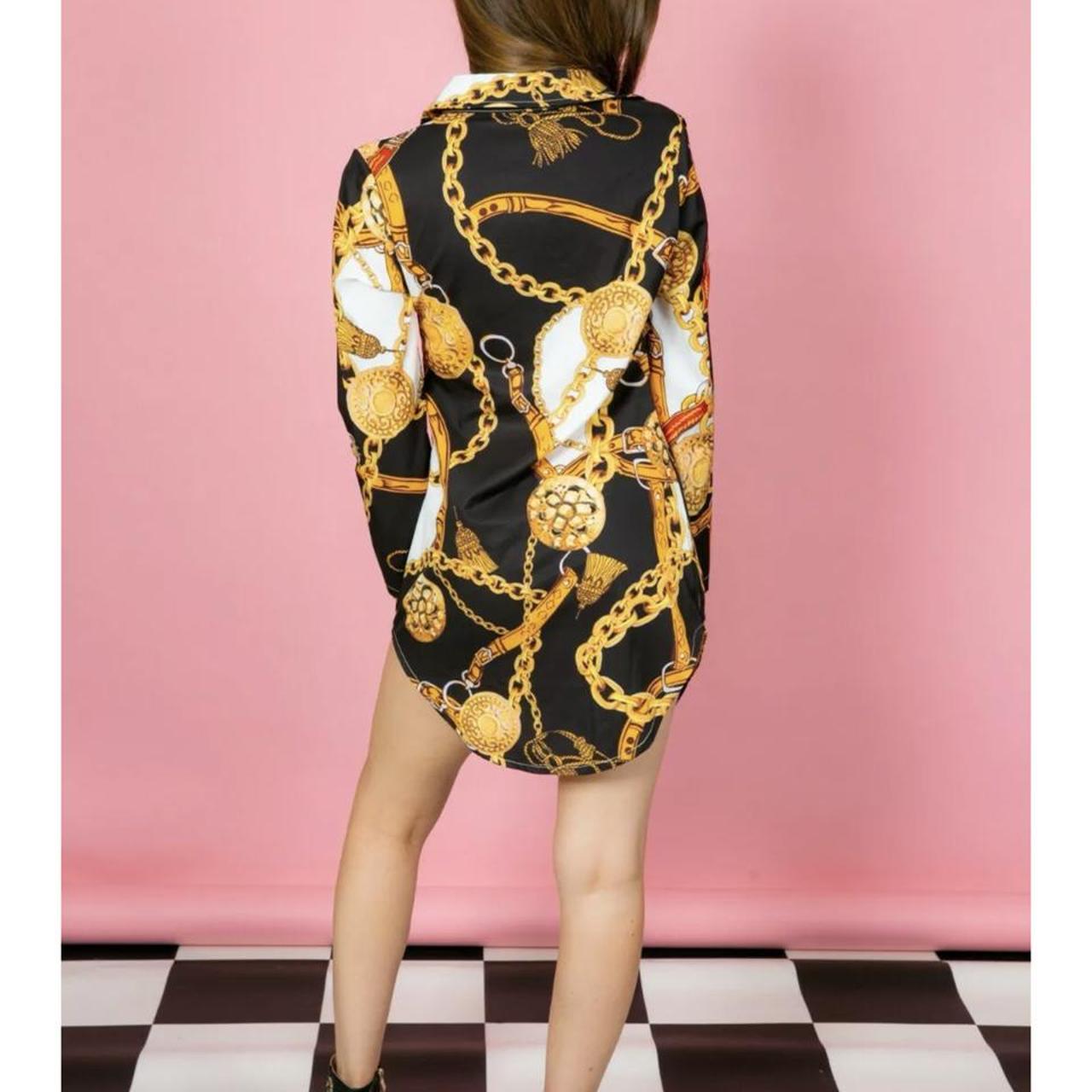 Black white & gold chain link shirt dress - long... | Depop