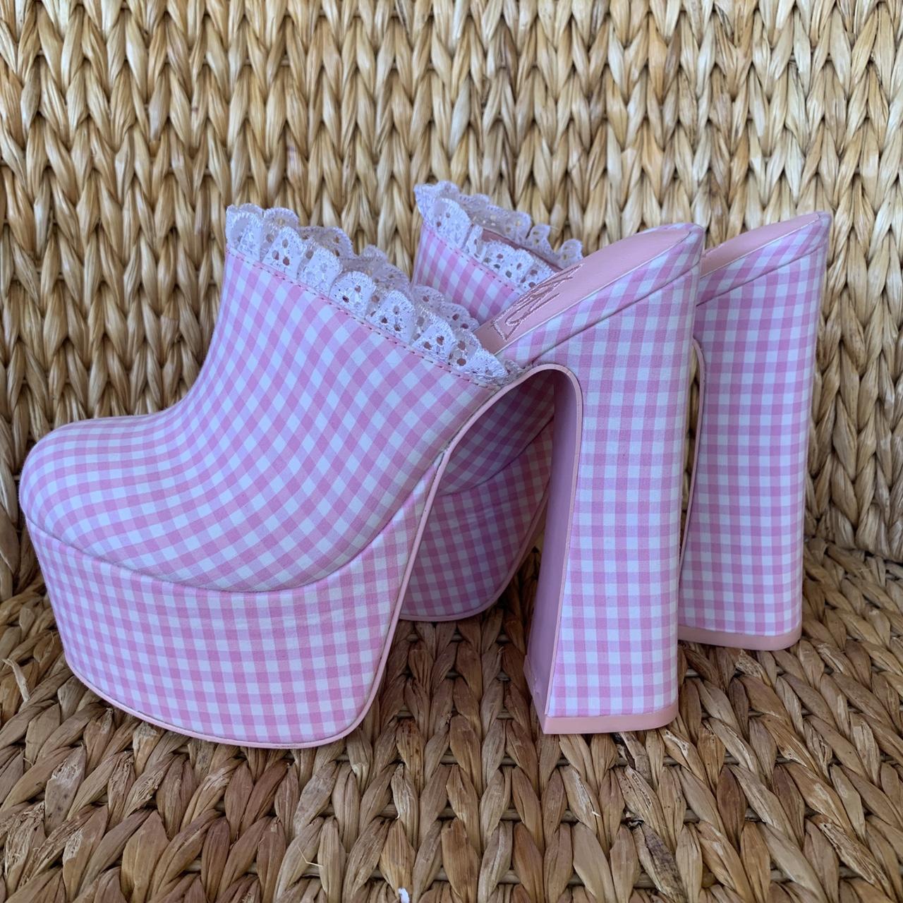 Dolls Kill Women's Pink and White Mules | Depop