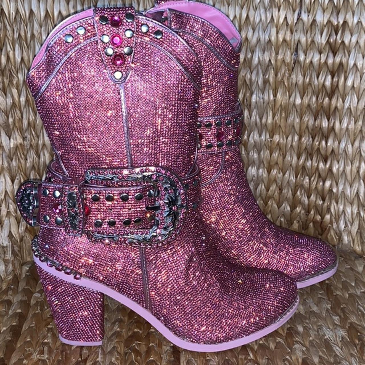 Pink Rhinestone Western Cowboy Boots Wow!!!... - Depop