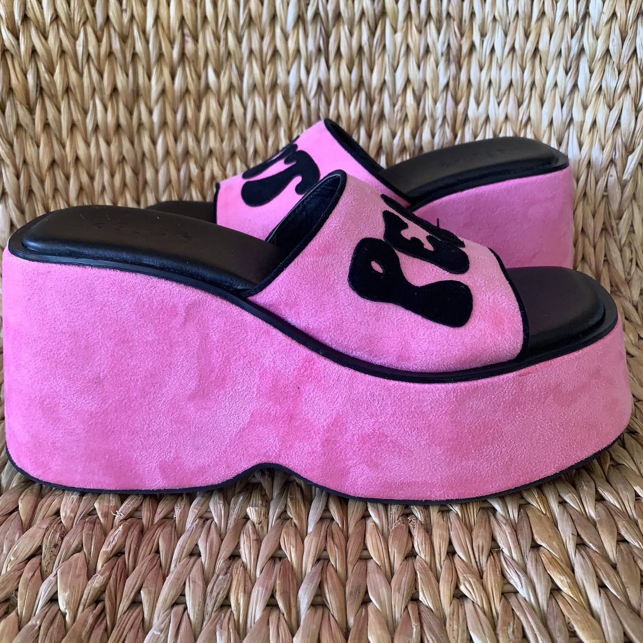 Dolls Kill Women's Pink and Black Mules | Depop