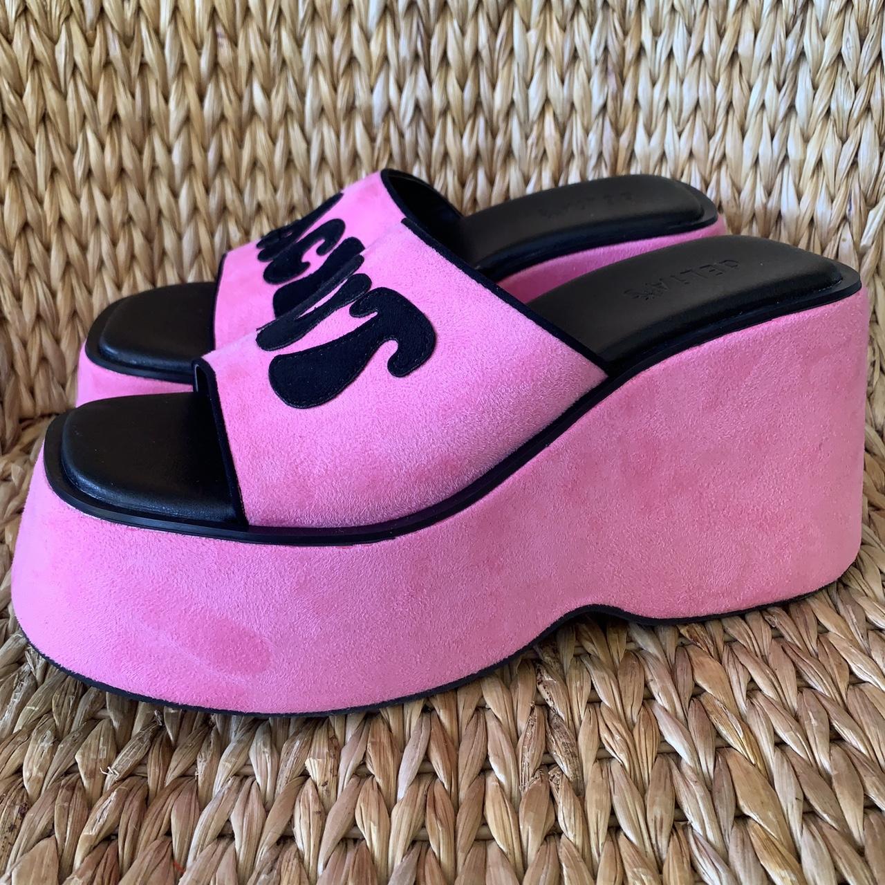 Dolls Kill Women's Pink and Black Mules | Depop