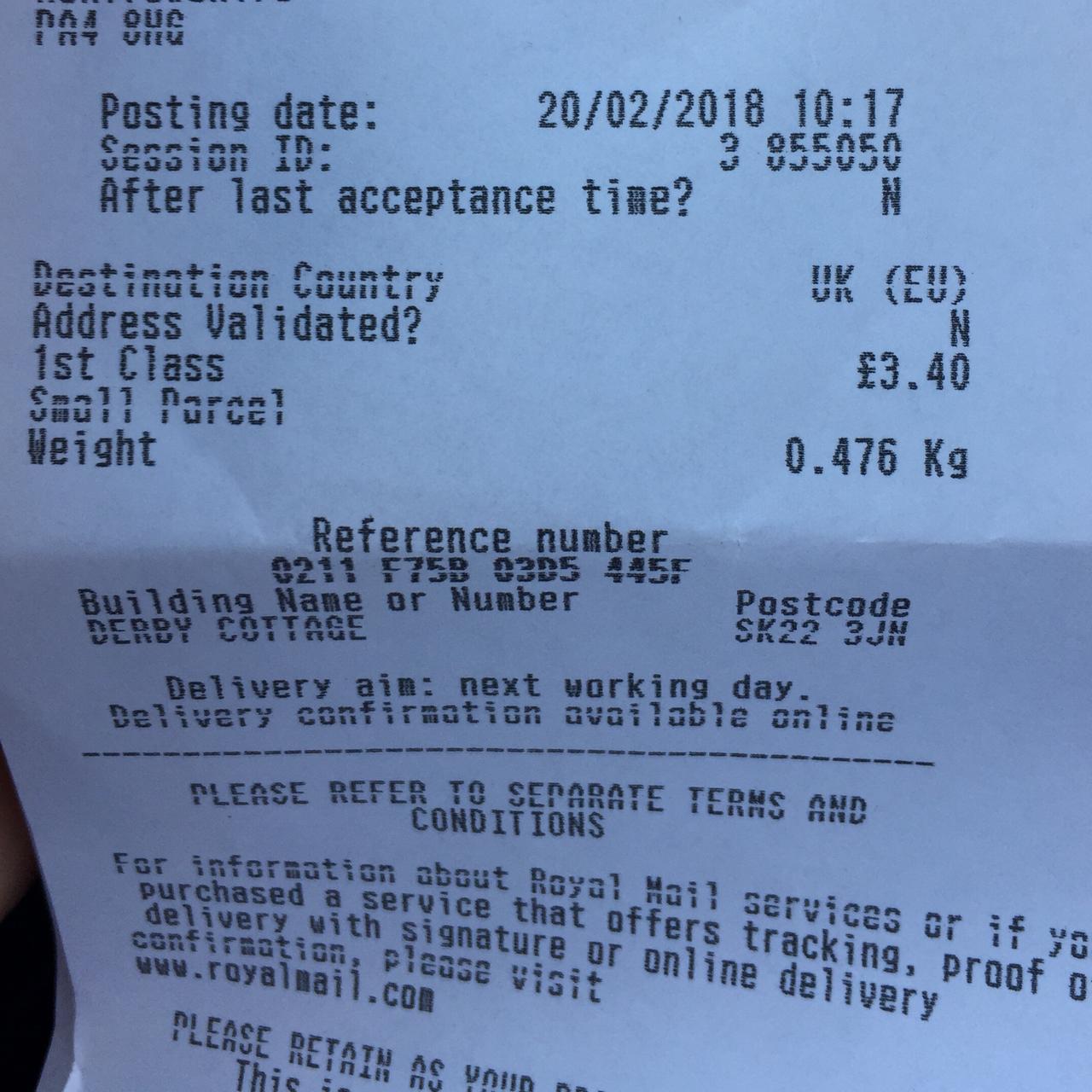 Receipt , package sent today - Depop