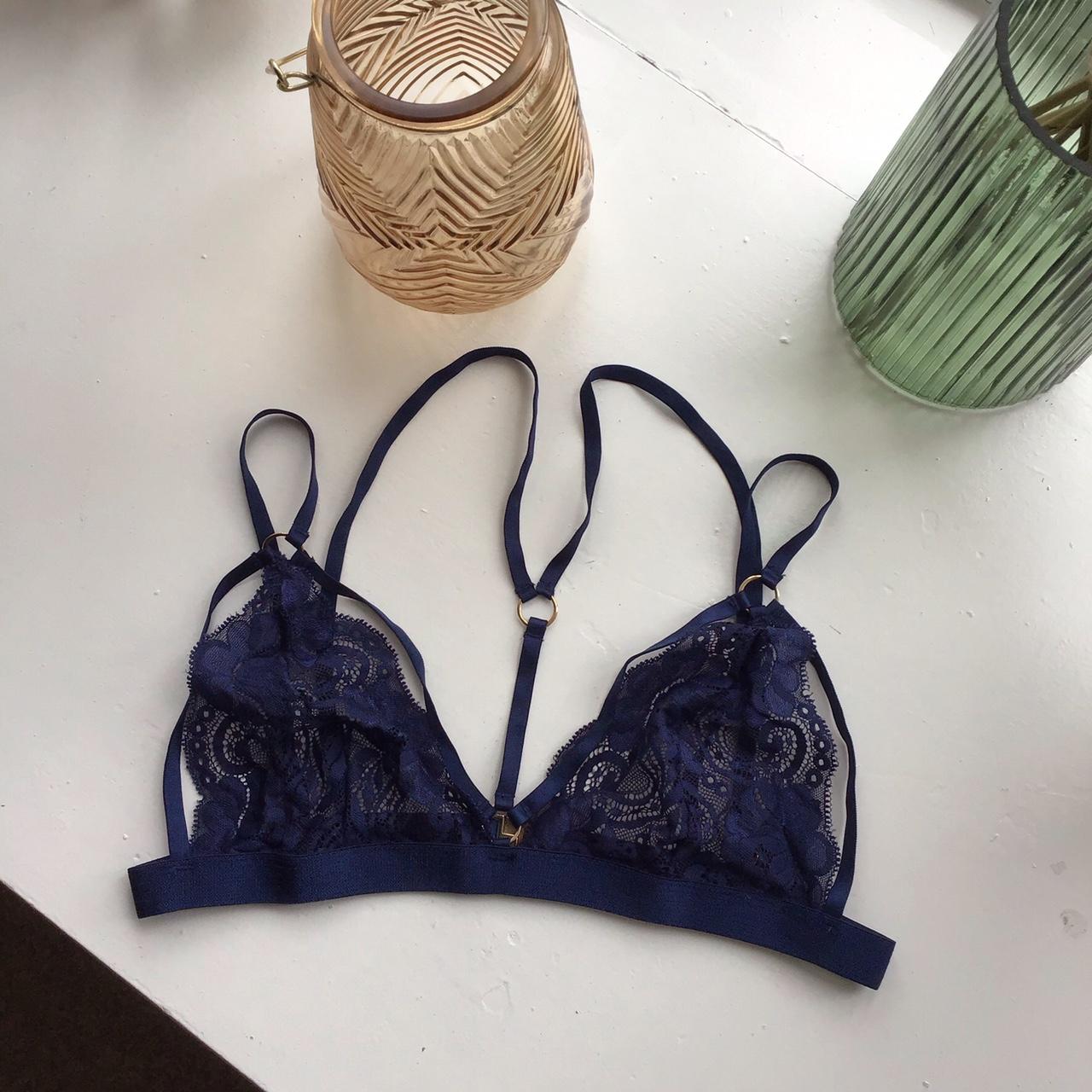 Size medium ASOS navy strappy bralet with gold... - Depop